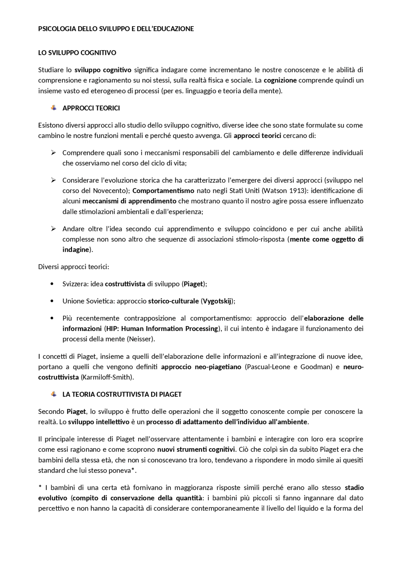 Lo Sviluppo Cognitivo Nei Bambini Docsity