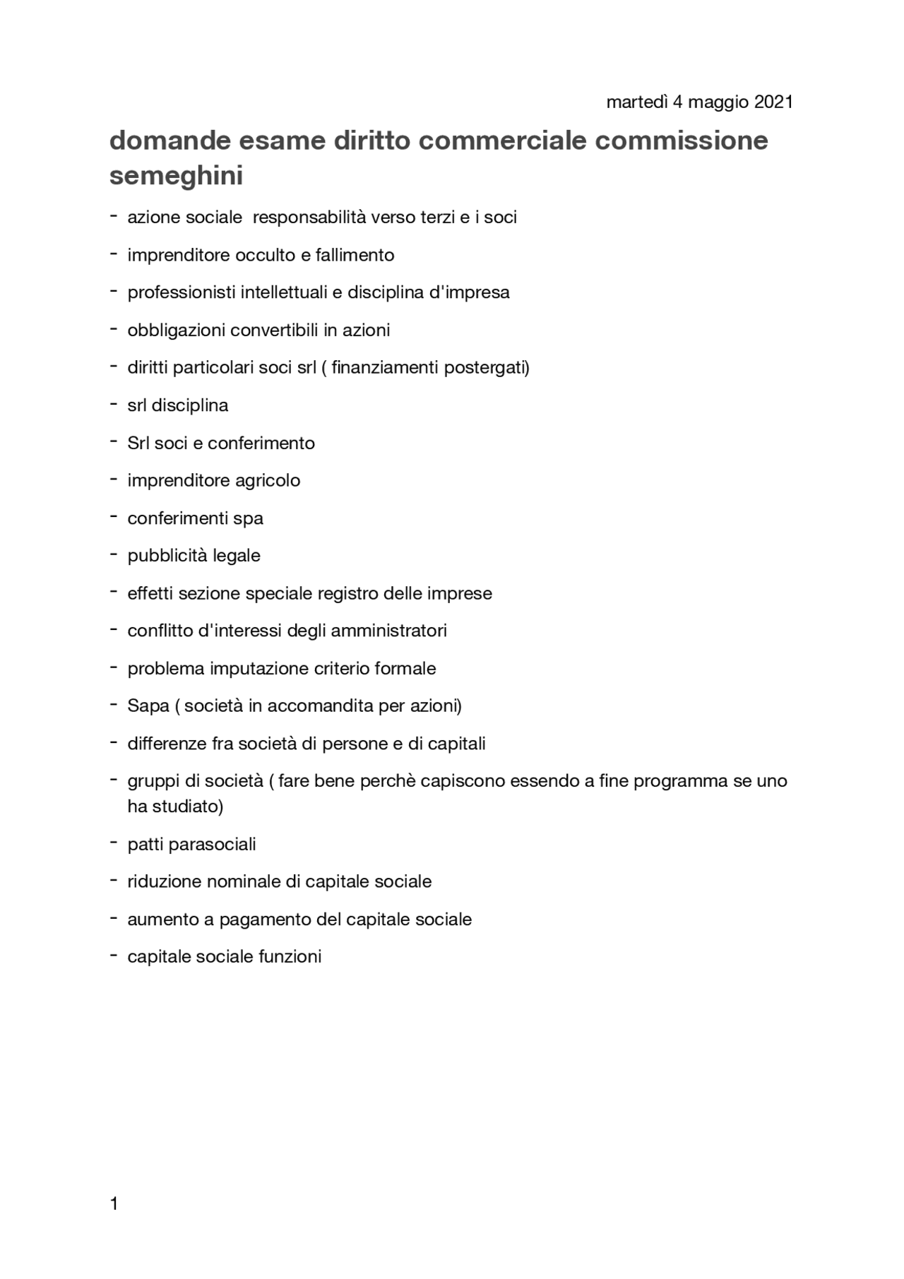 Domande Desame Diritto Commerciale Prof Semeghini Docsity