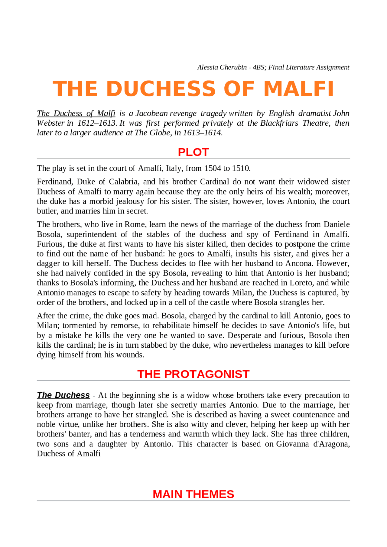 The duchess of Malfi: trama, temi, personaggi e stile | Appunti di ...