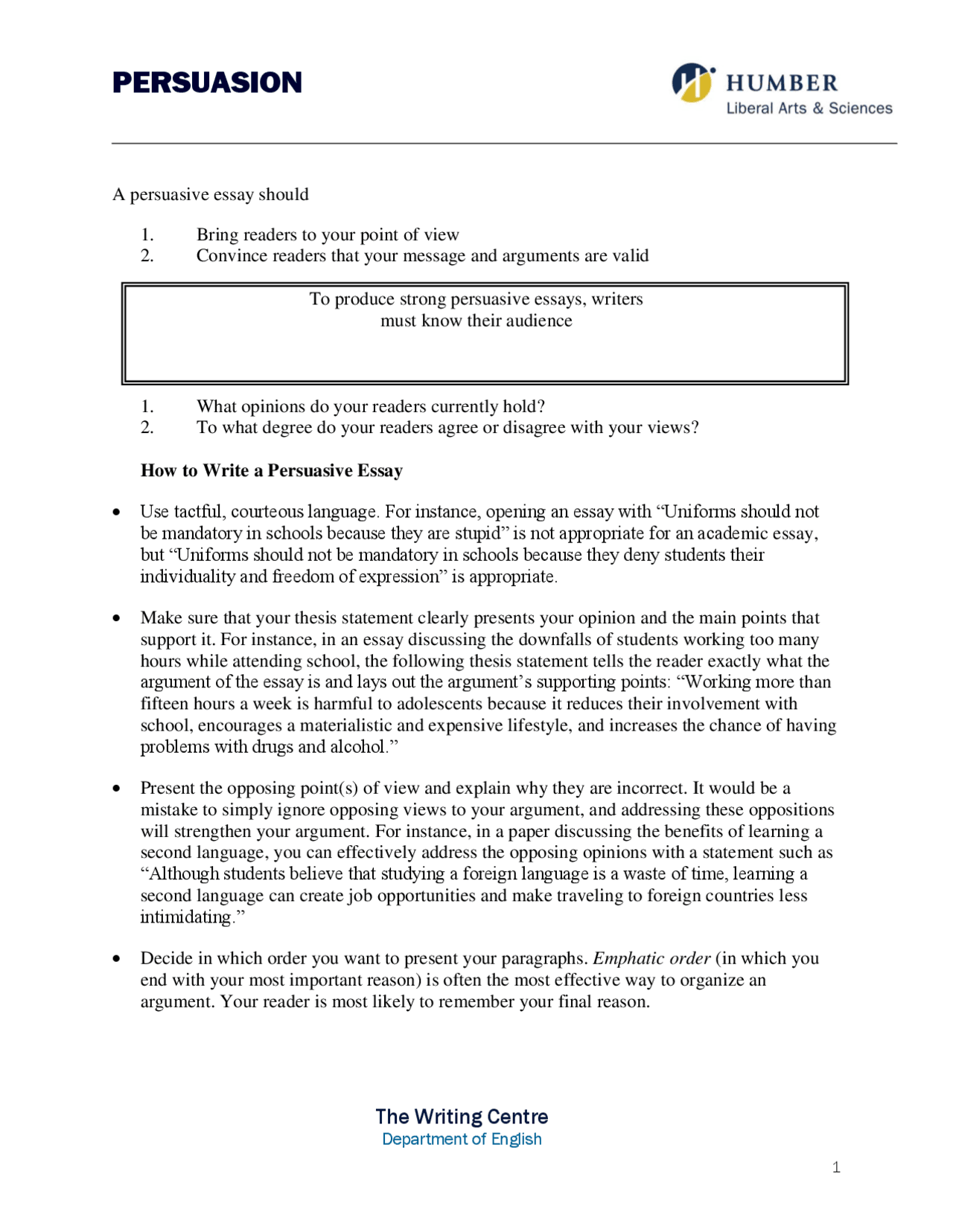 Persuasive Essay Topic, Outline and Example - Docsity