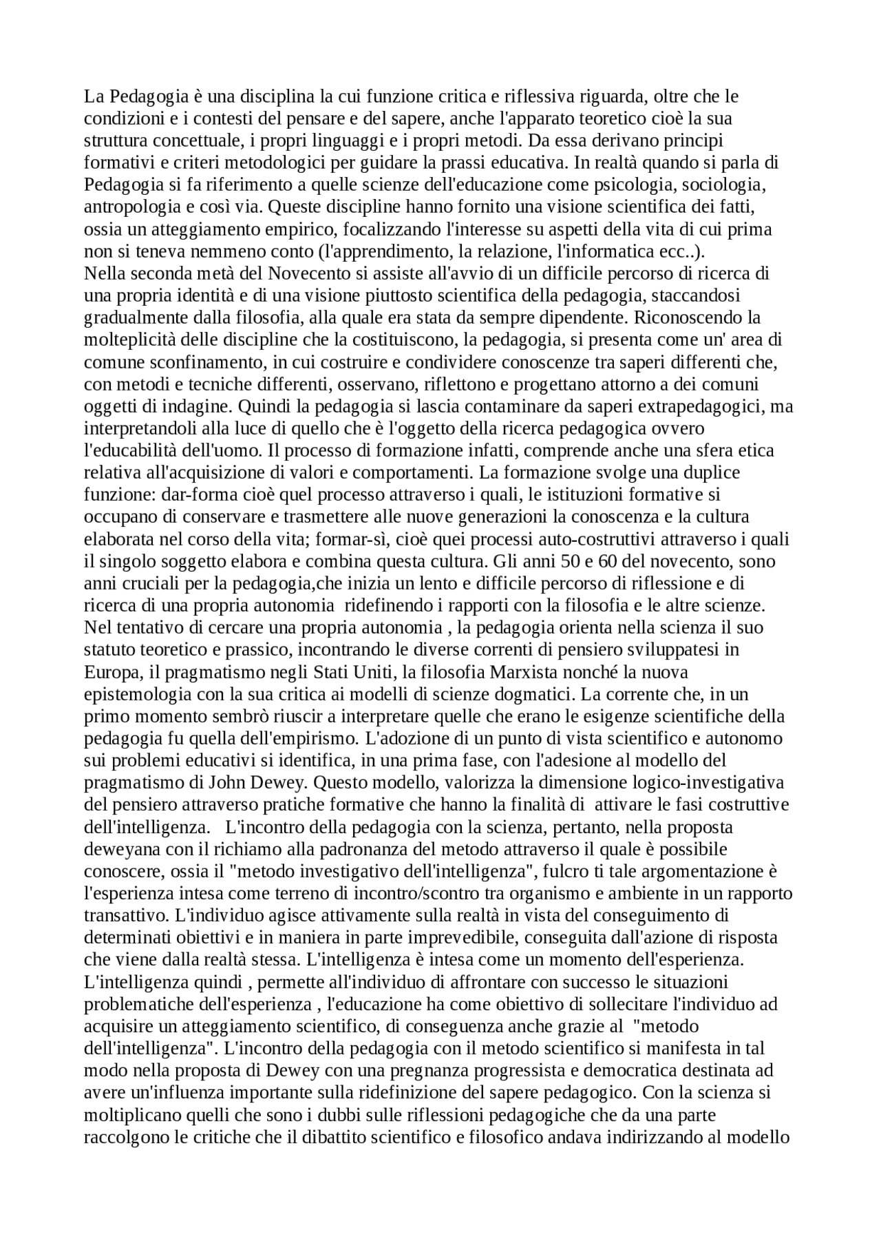 Pedagogia Generale Elaborato Docsity