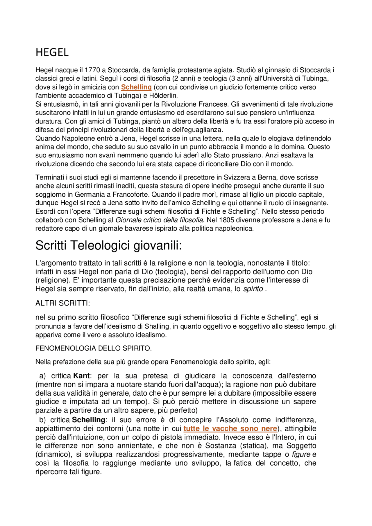Hegel vita opere e pensiero - Docsity