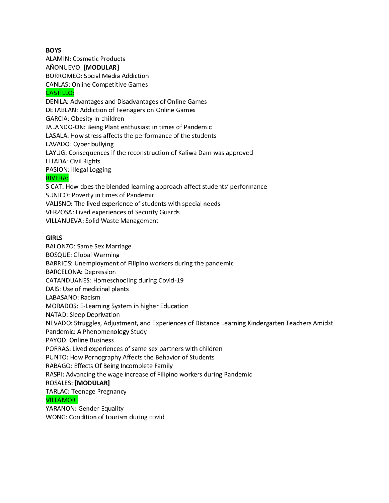 Research Topic Lists - Docsity