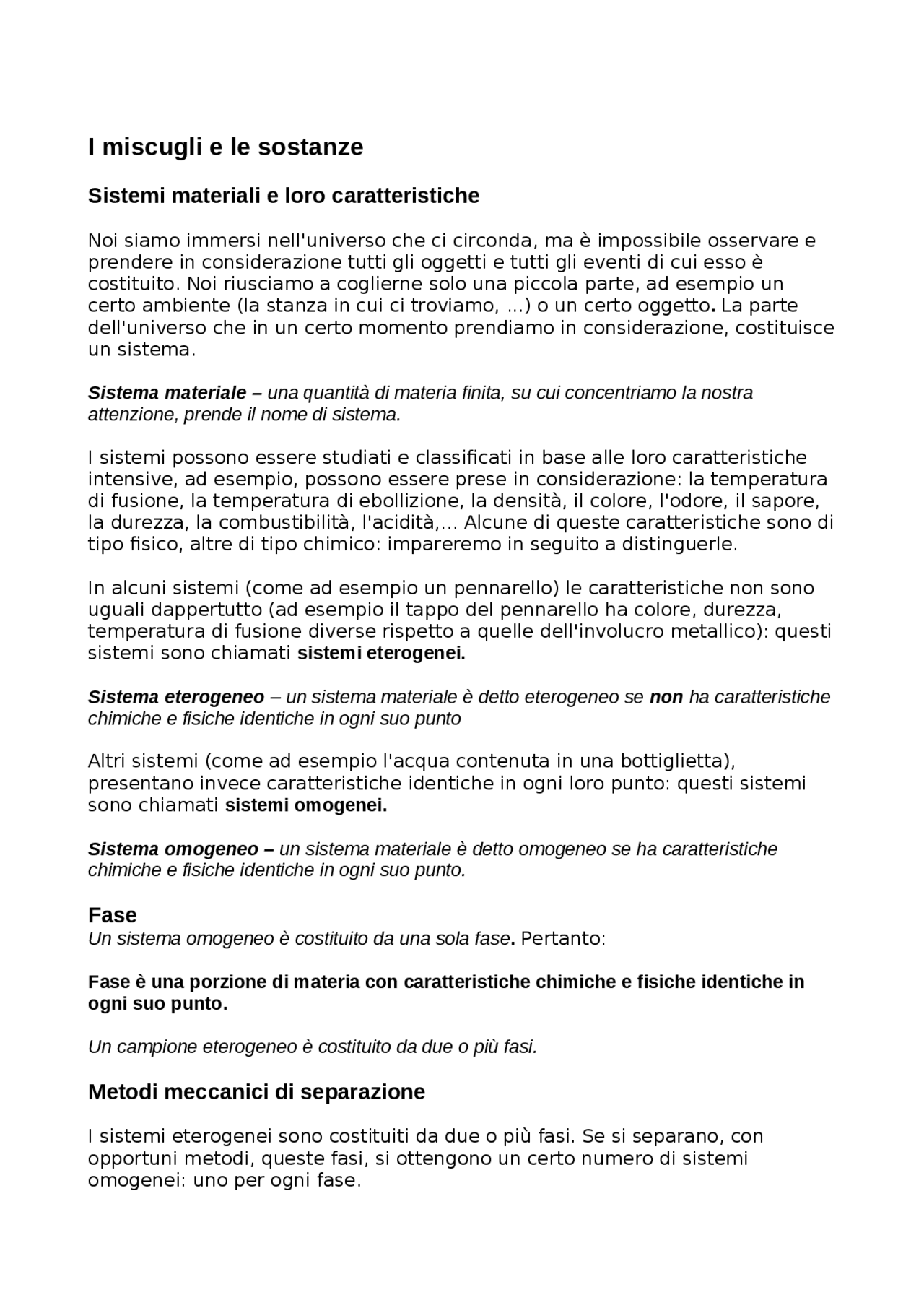 I Miscugli E Le Sostanze Docsity