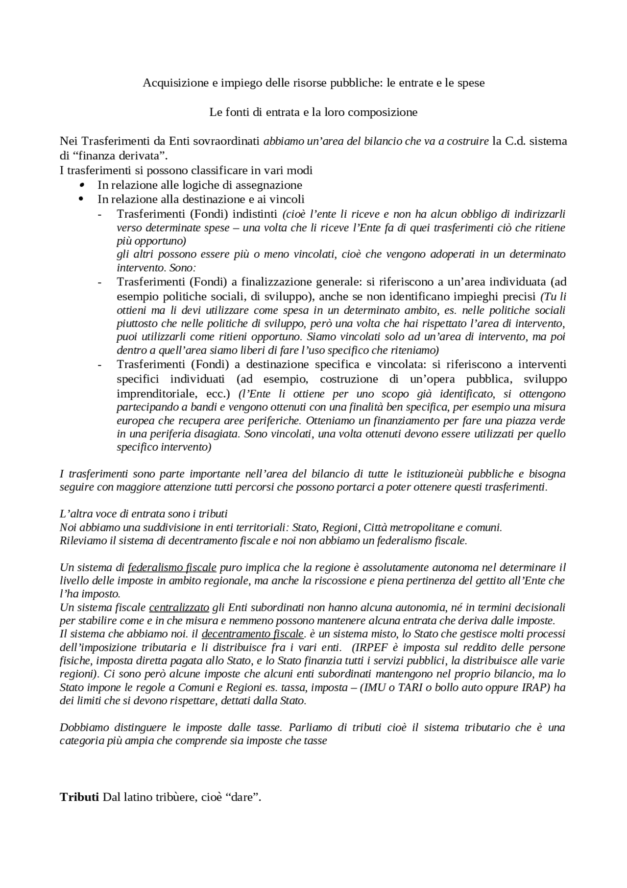 Acquisizione e impiego delle risorse pubbliche - Docsity