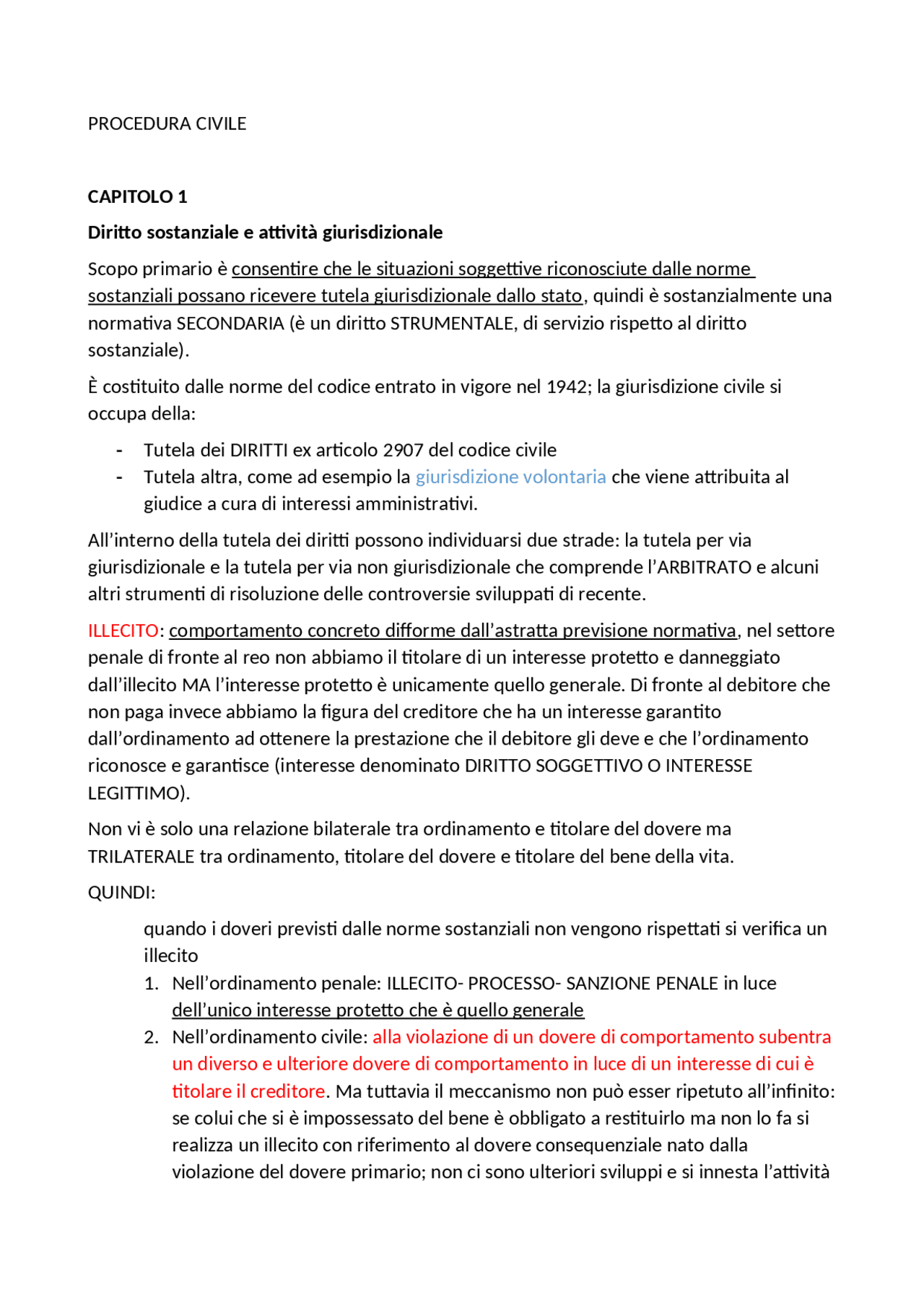 DIRITTO PROCESSUALE CIVILE, parte prima - Docsity