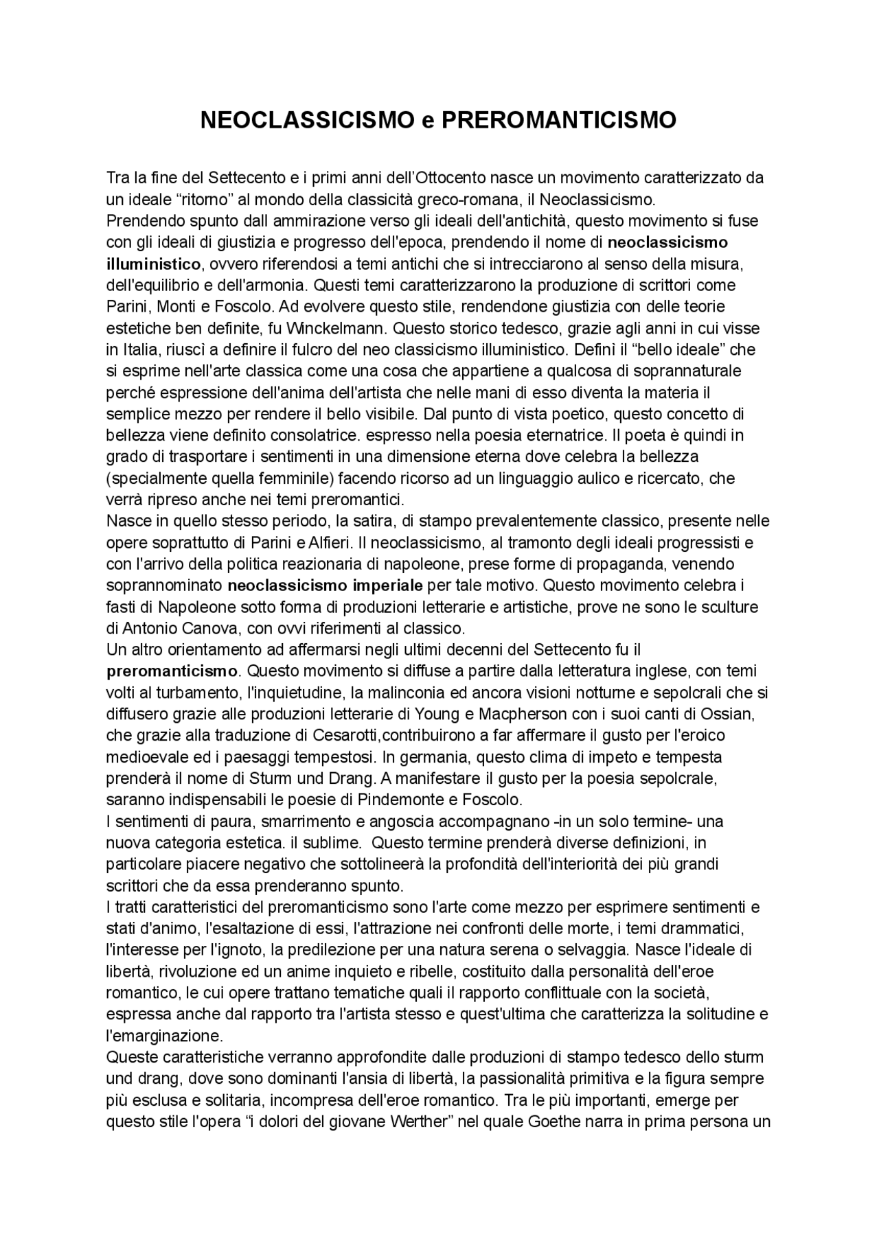 Neoclassicismo E Preromaticismo Appunti Generali Docsity