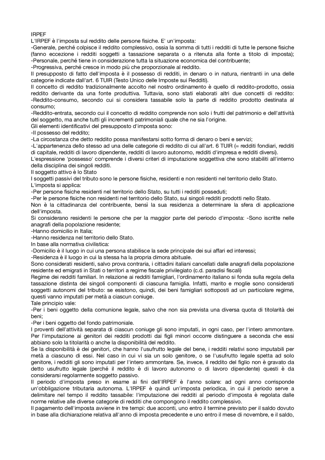 Lirpef è Limposta Sul Reddito Delle Persone fisiche Docsity