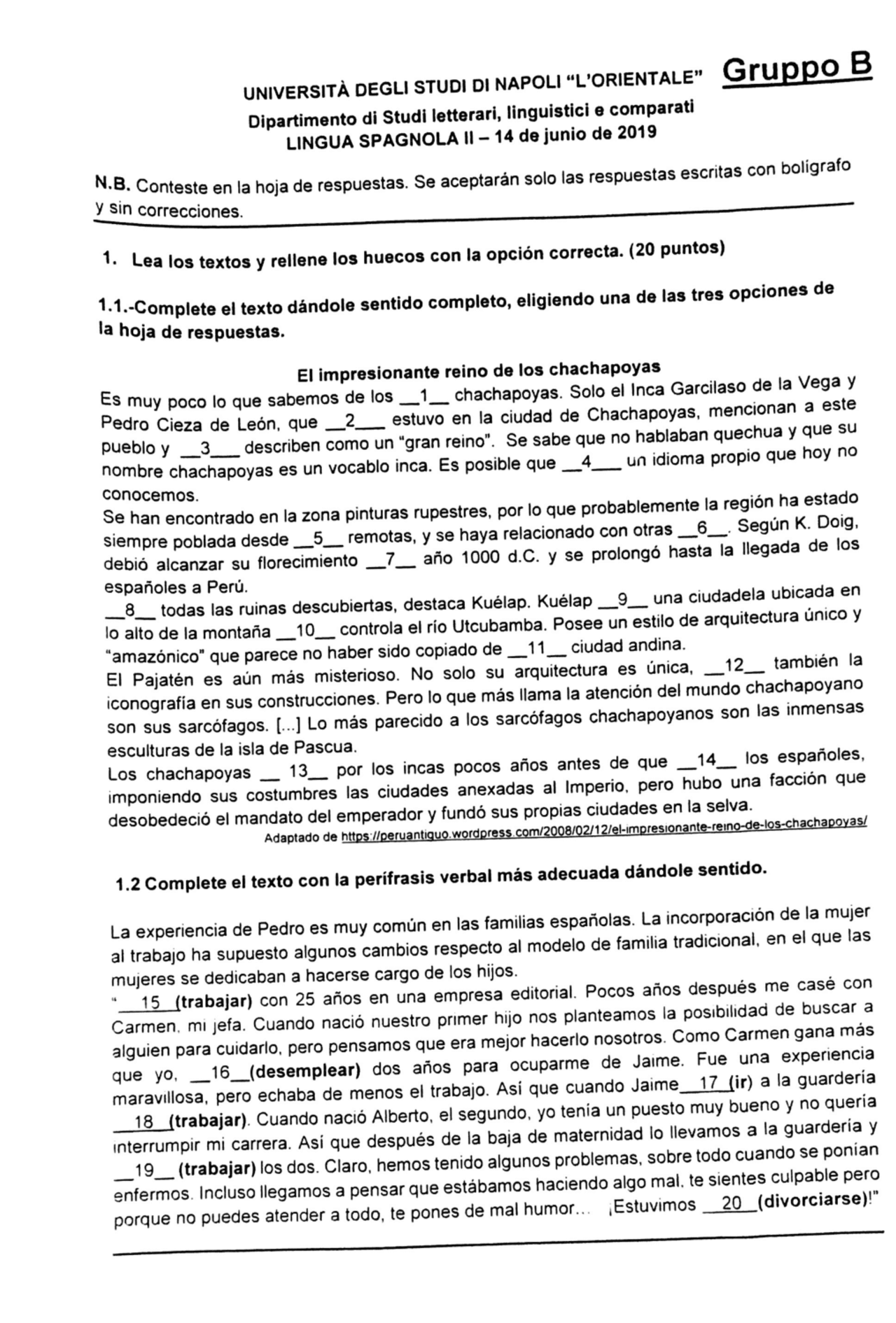 Simulazione Esame Scritto Spagnolo Ii Docsity