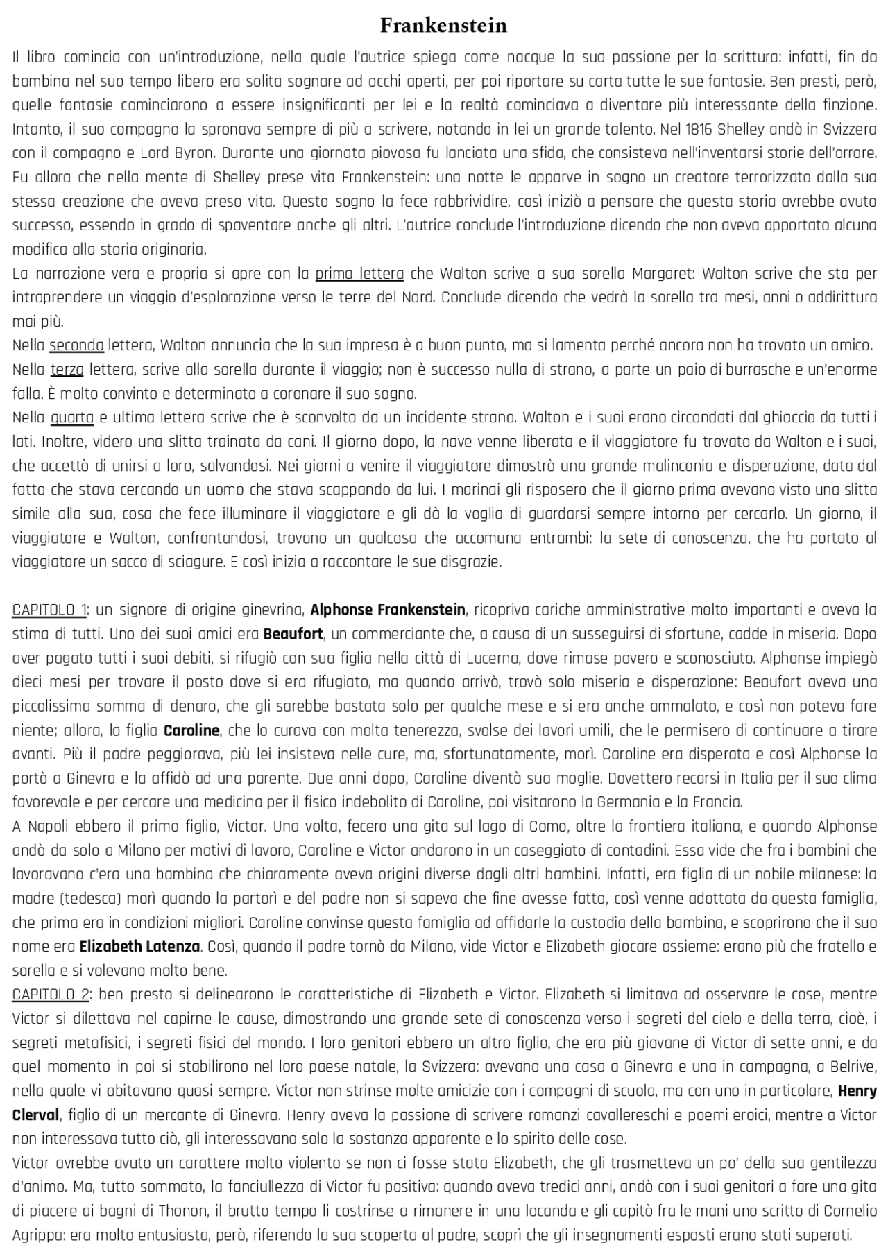 Frankenstein Riassunto Docsity