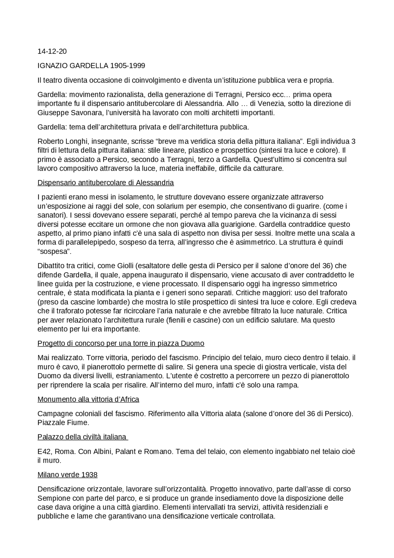 Gardella Vita E Opere Principali Docsity