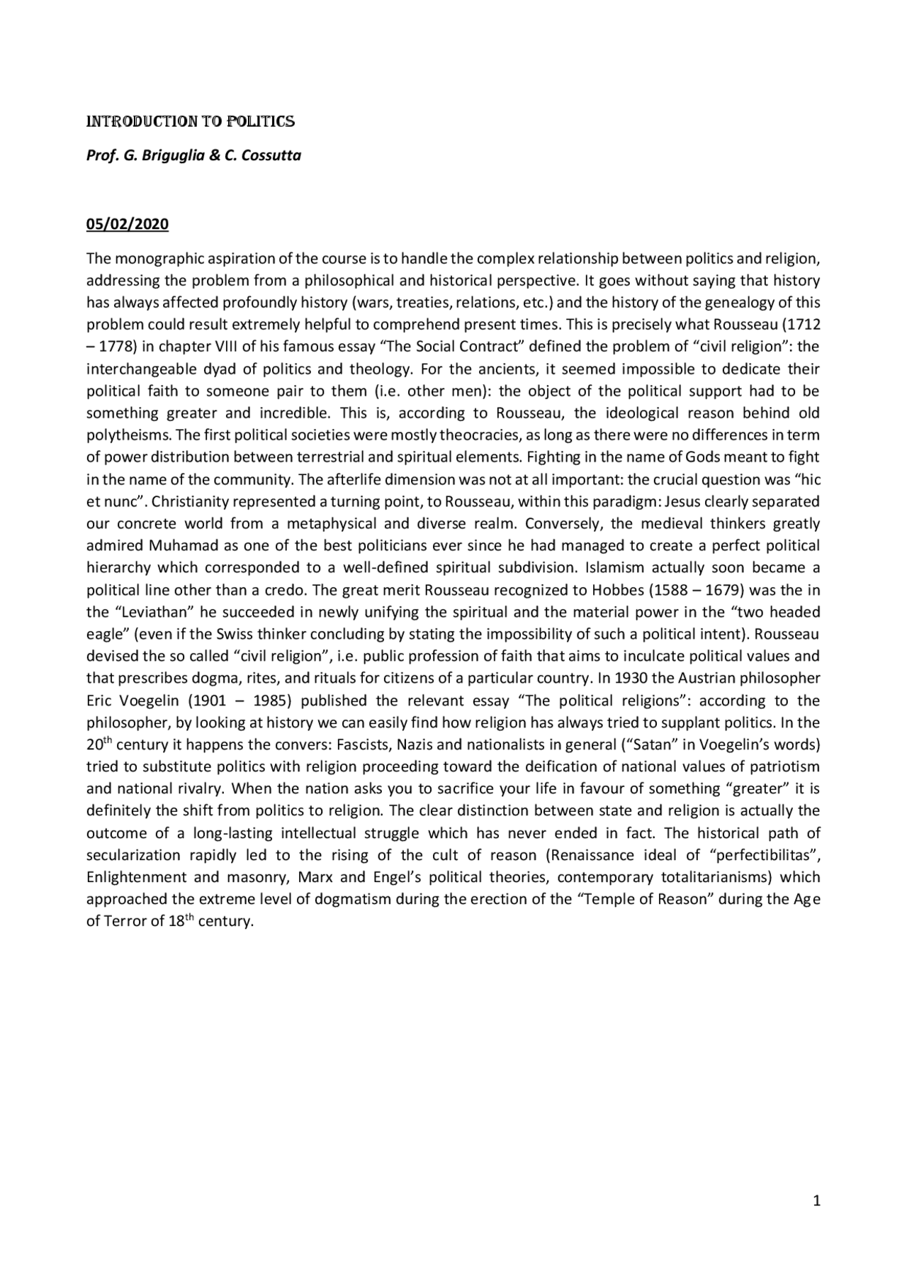 Introduction To Politics Docsity