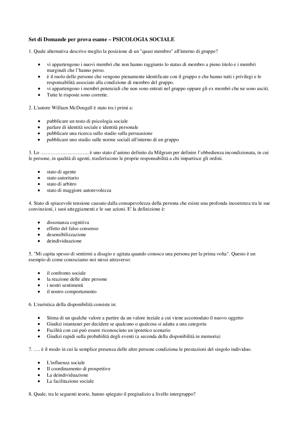 E Campusset Di Domande Per Prova Esame Psicologia Sociale Docsity