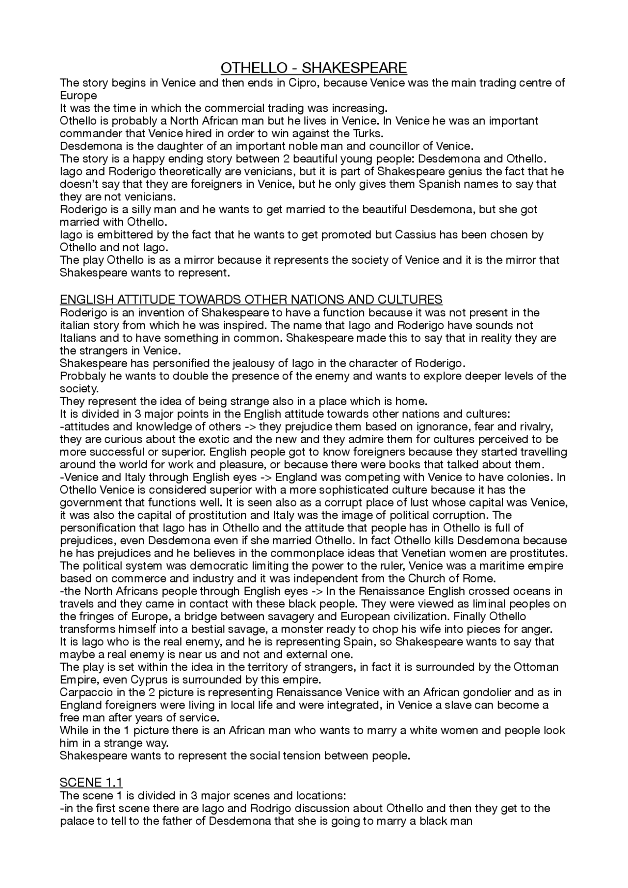 The tragedy of the moor of Venice - Othello by Shakespeare - Docsity