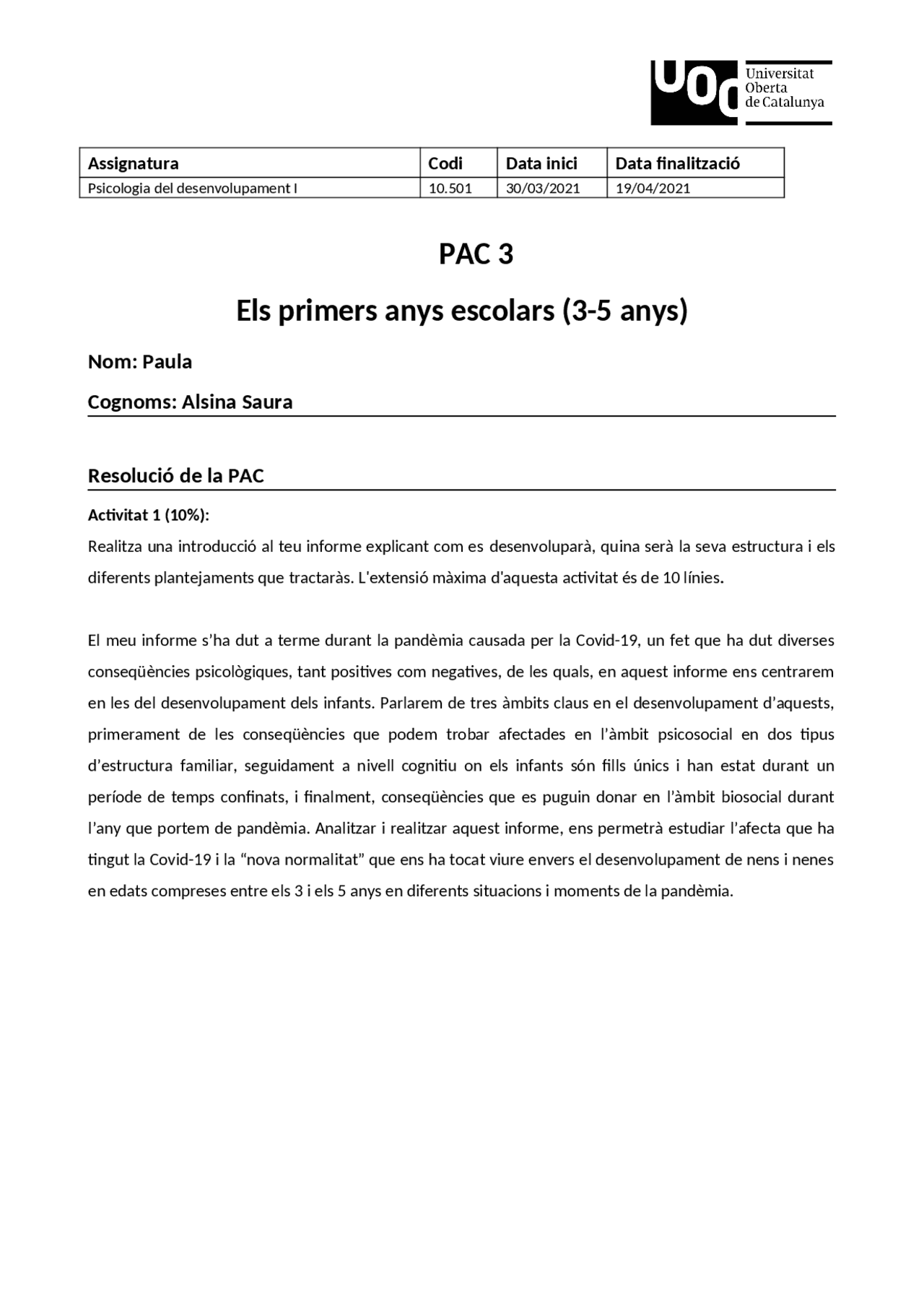 Pac 3 Desenvolupament 1 Nota A Docsity