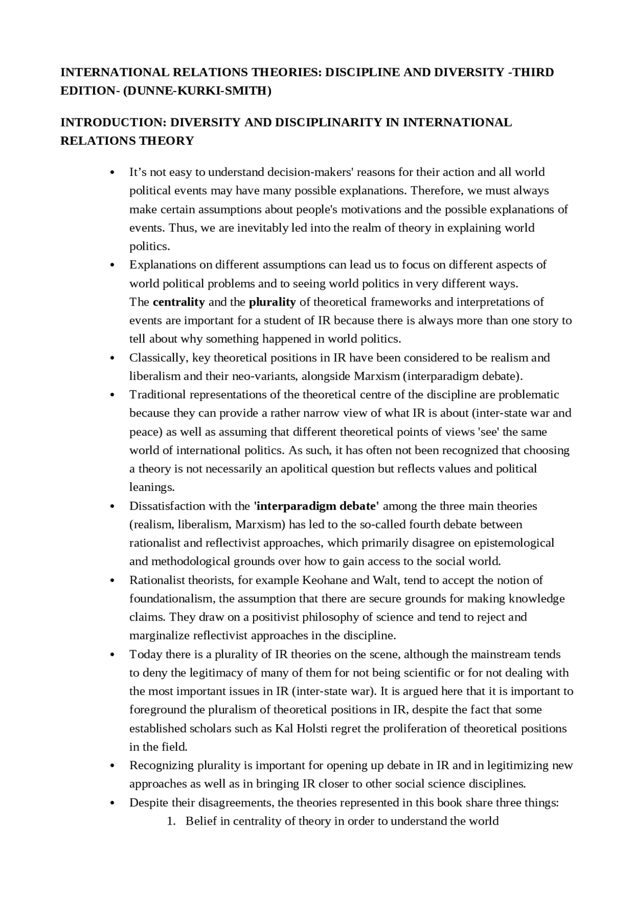 International Relations Theories, discipline and diversity - Docsity