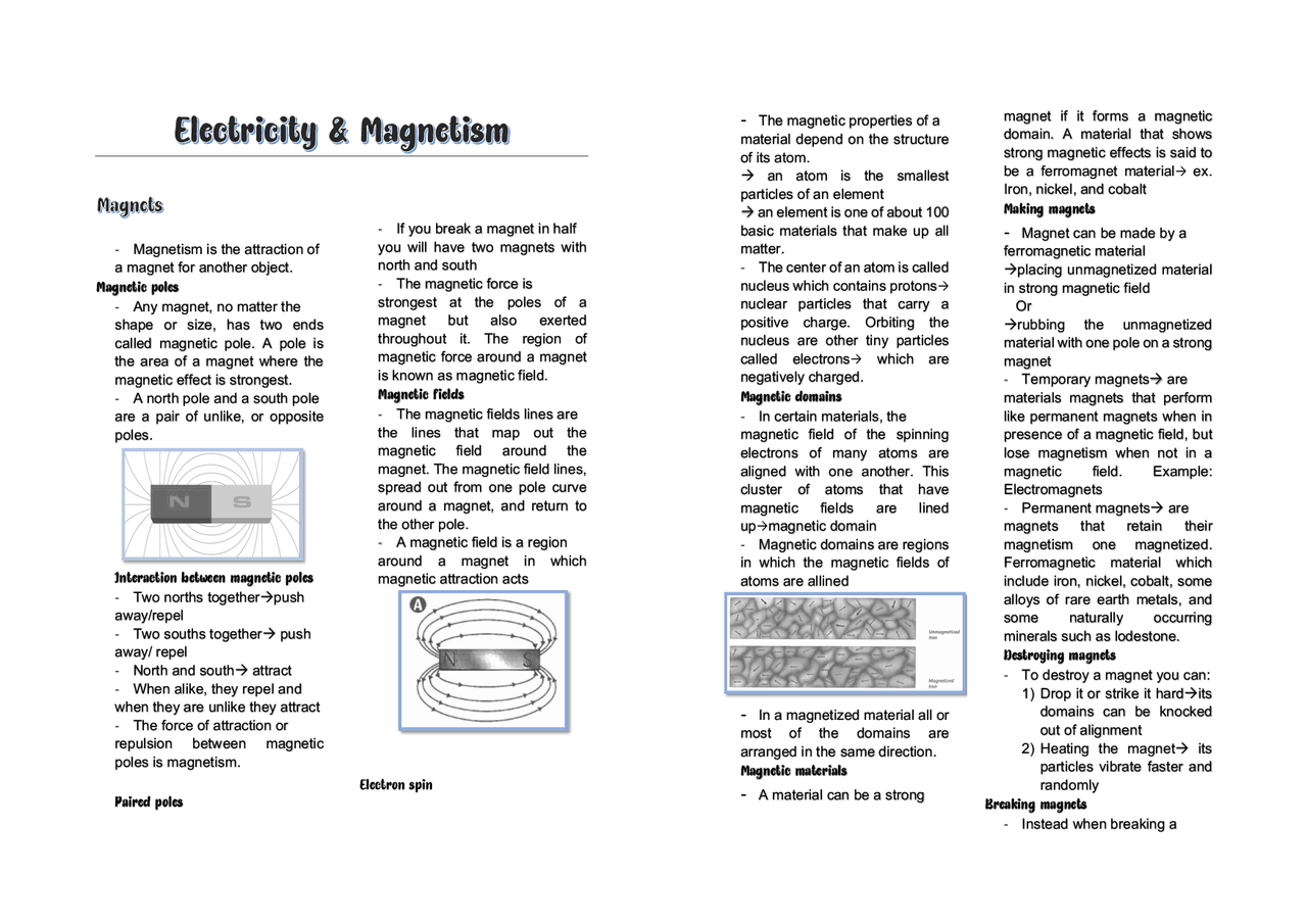ELECTRICITY AND MAGNETISM - Docsity