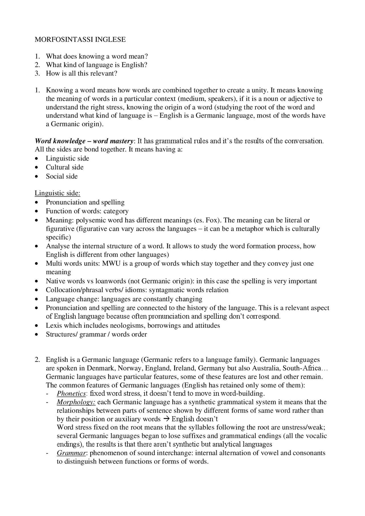 Morfosintassi Inglese Appunti Di Lingua Inglese Docsity