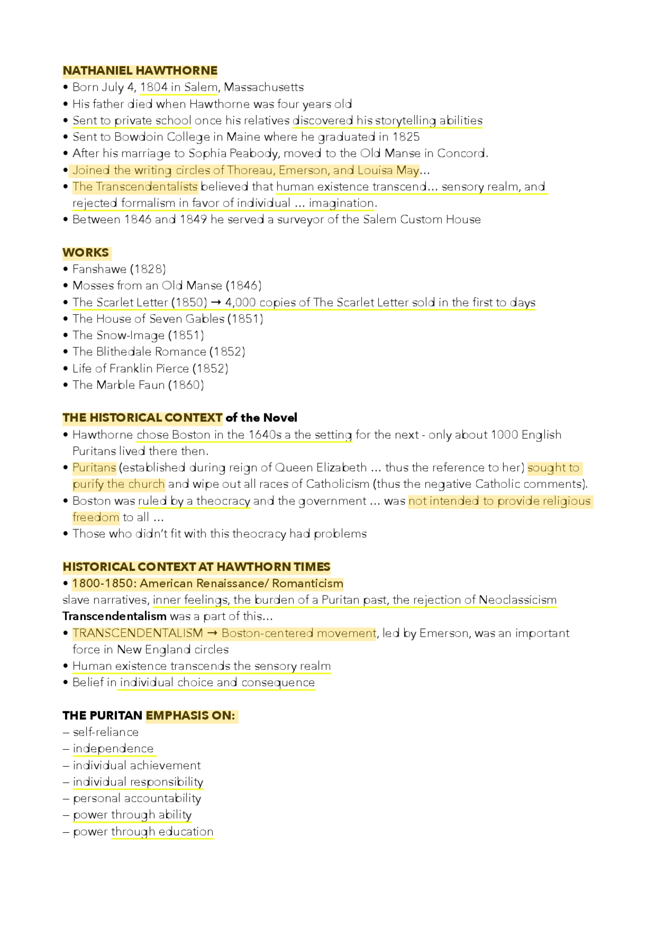 NATHANIEL HAWTORNE - THE SCARLET LETTER - Docsity