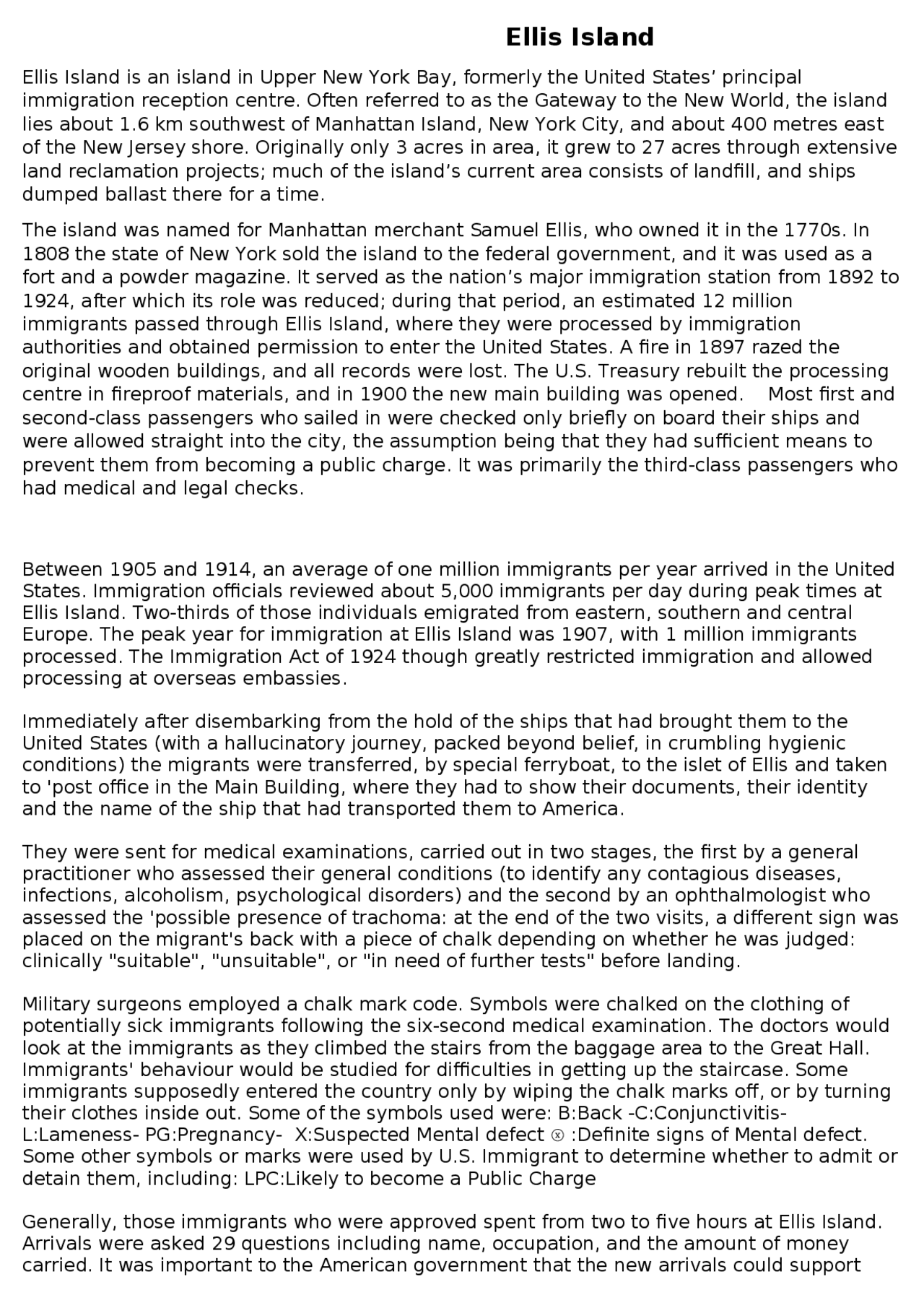 Ellis Island report and information - Docsity