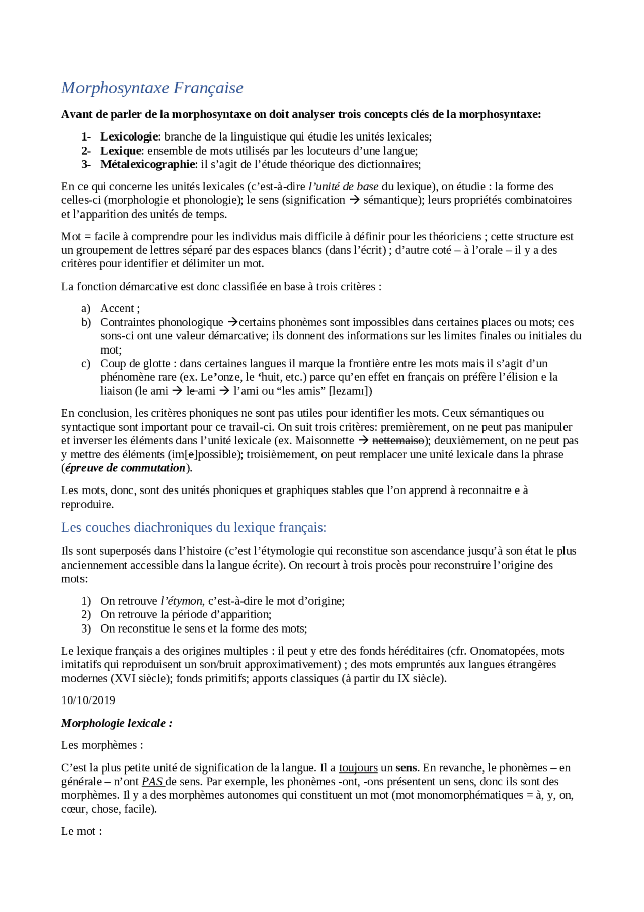 Appunti Del Corso Di Morfosintassi Francese Appunti Di Lingue Docsity