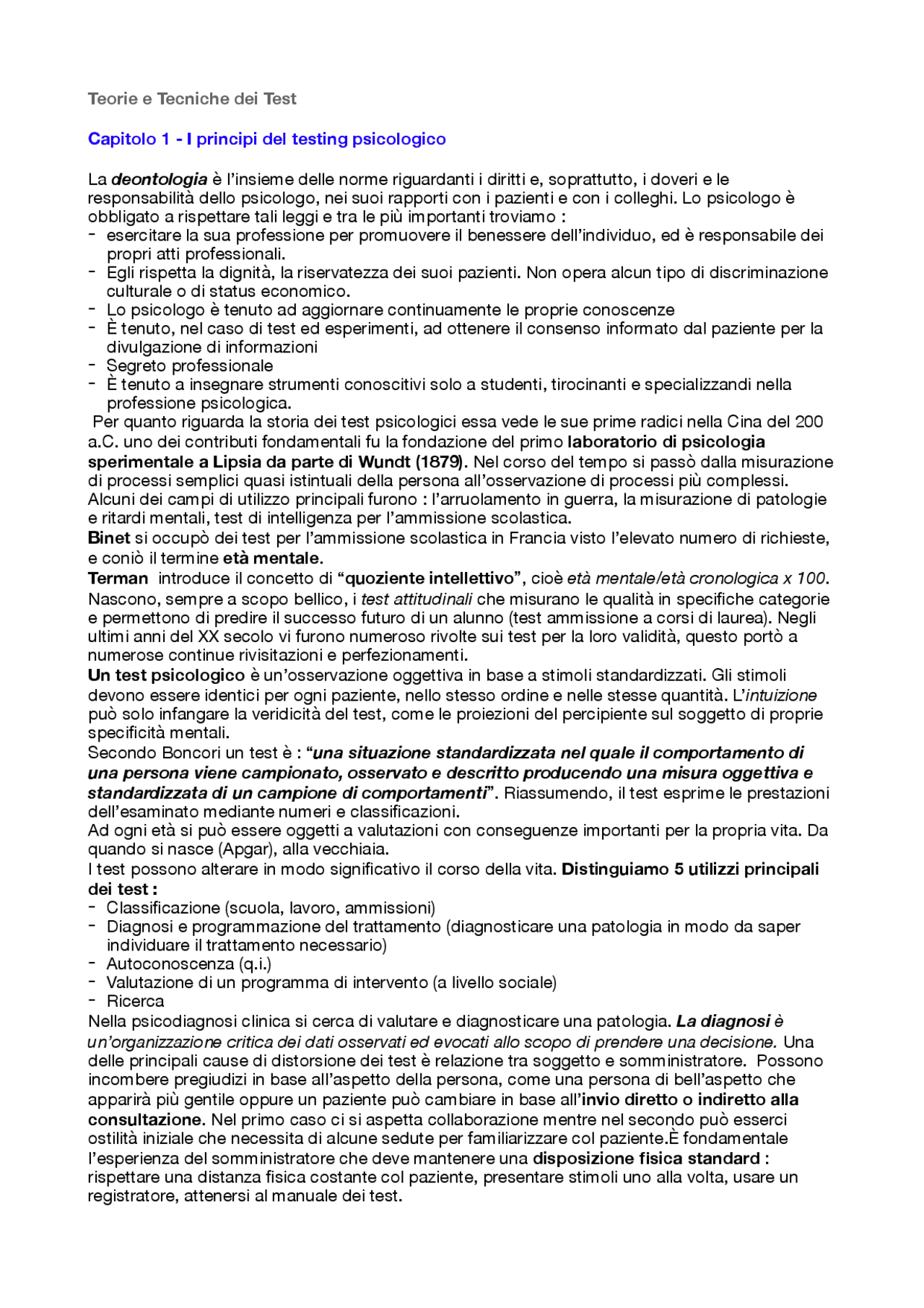Teorie E Tecniche Dei Test Riassunto Docsity