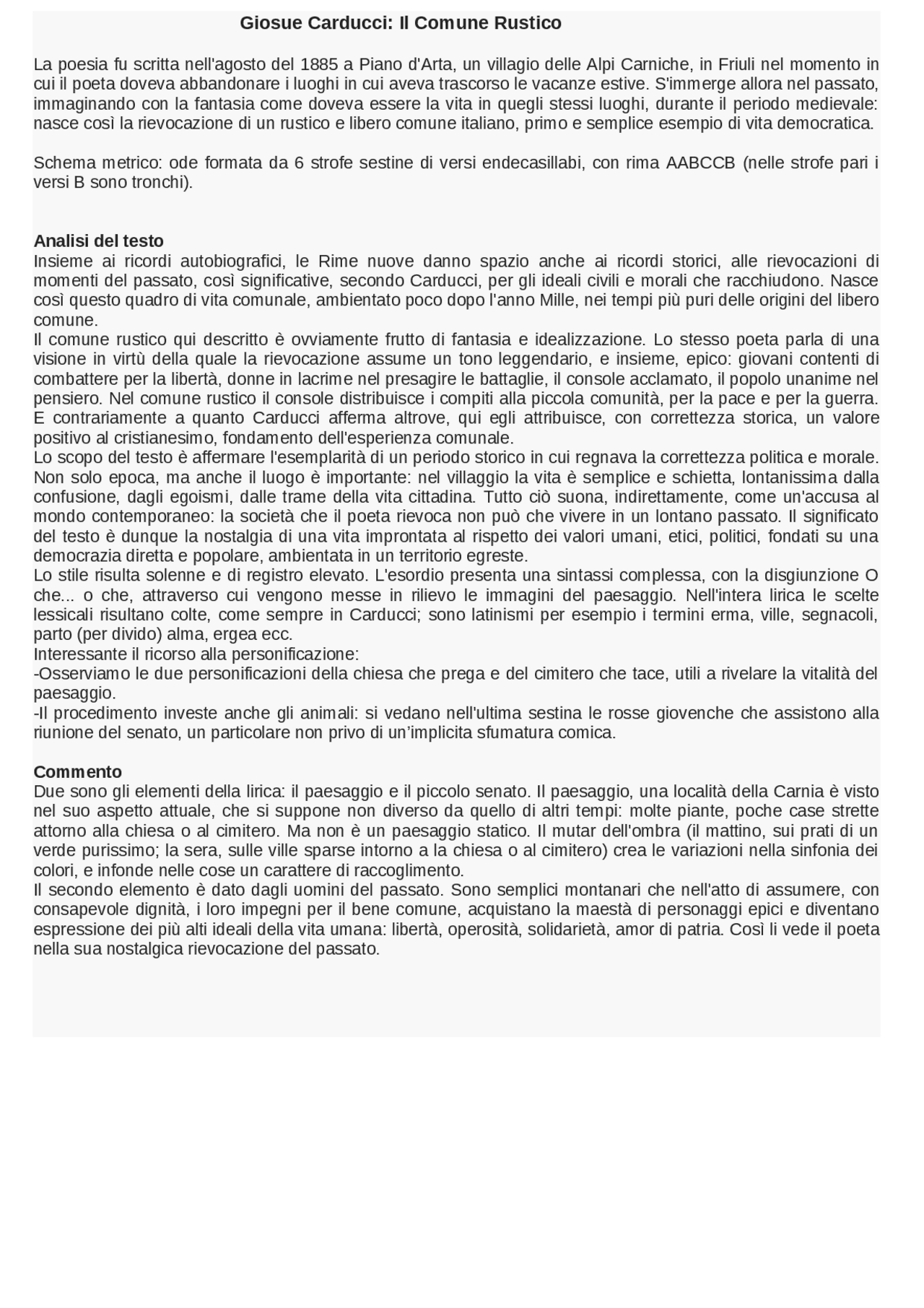 Giosue Carducci Il Comune Rustic - Docsity