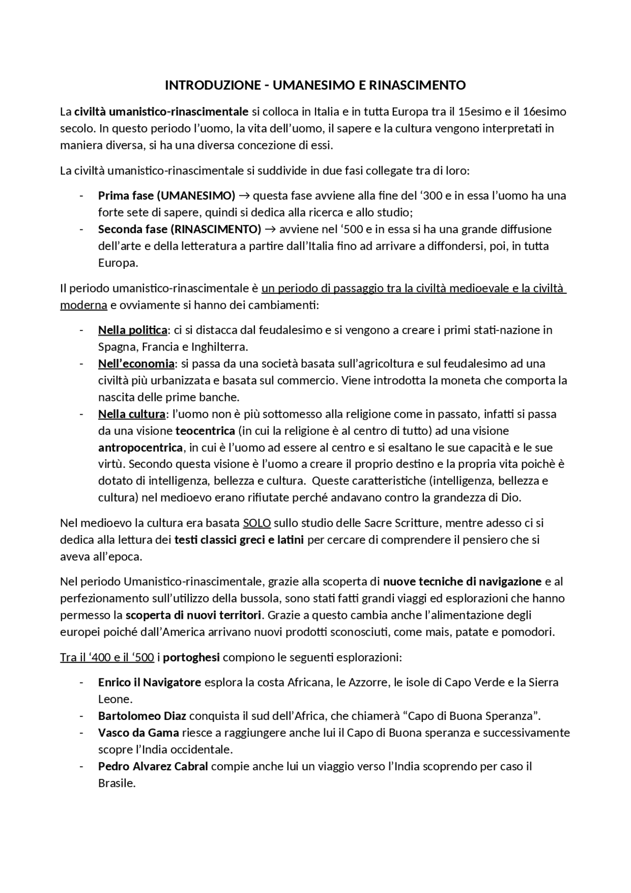 Introduzione Umanesimo E Rinascimento Docsity
