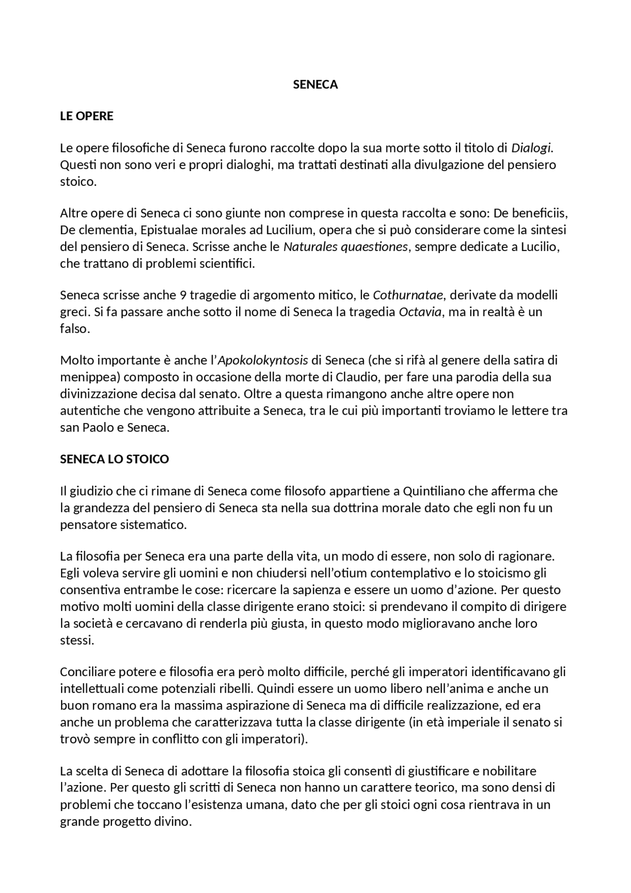Riassunto su Seneca - Docsity