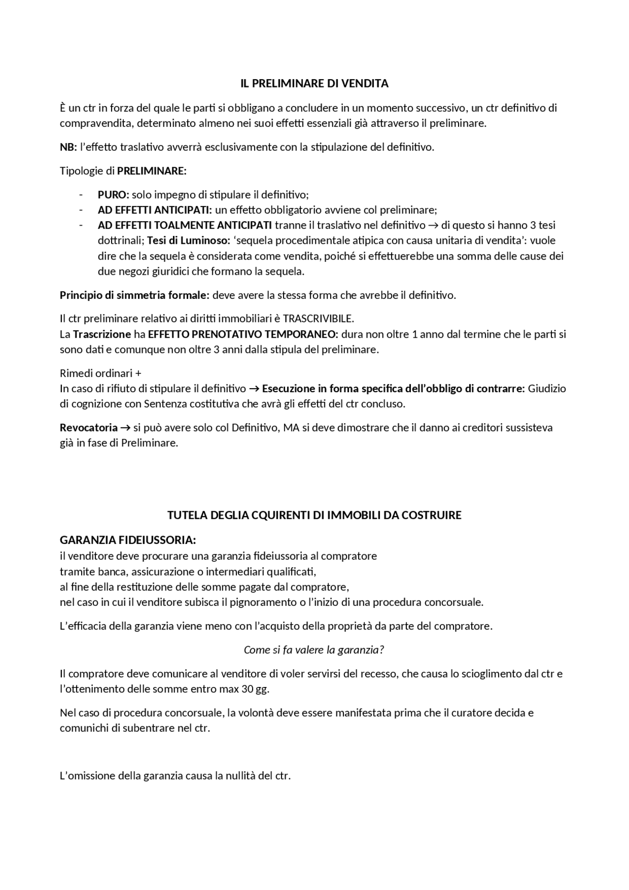 Il Contratto Preliminare Diritto Civile Docsity