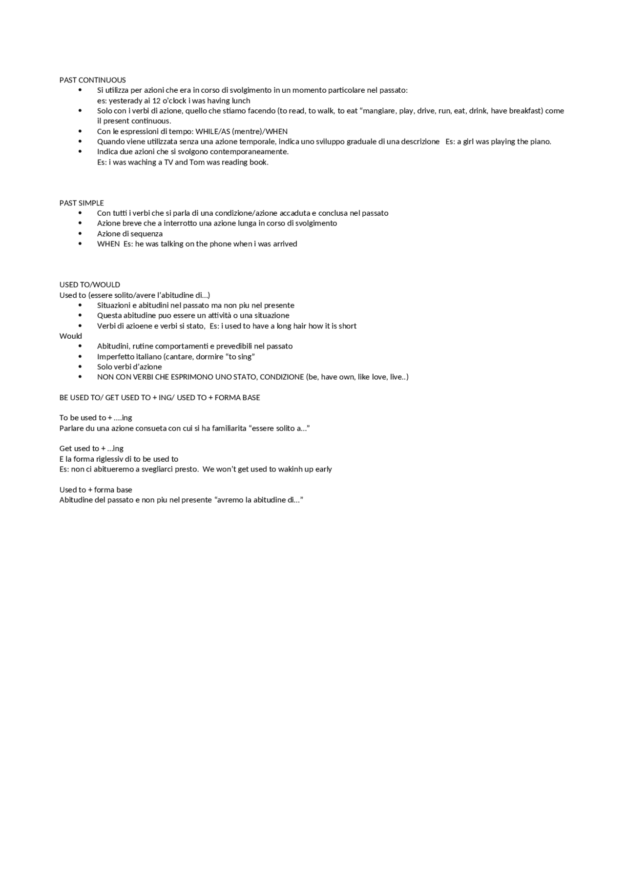 Past Continuous Sintesi Sintesi Del Corso Di Inglese Docsity