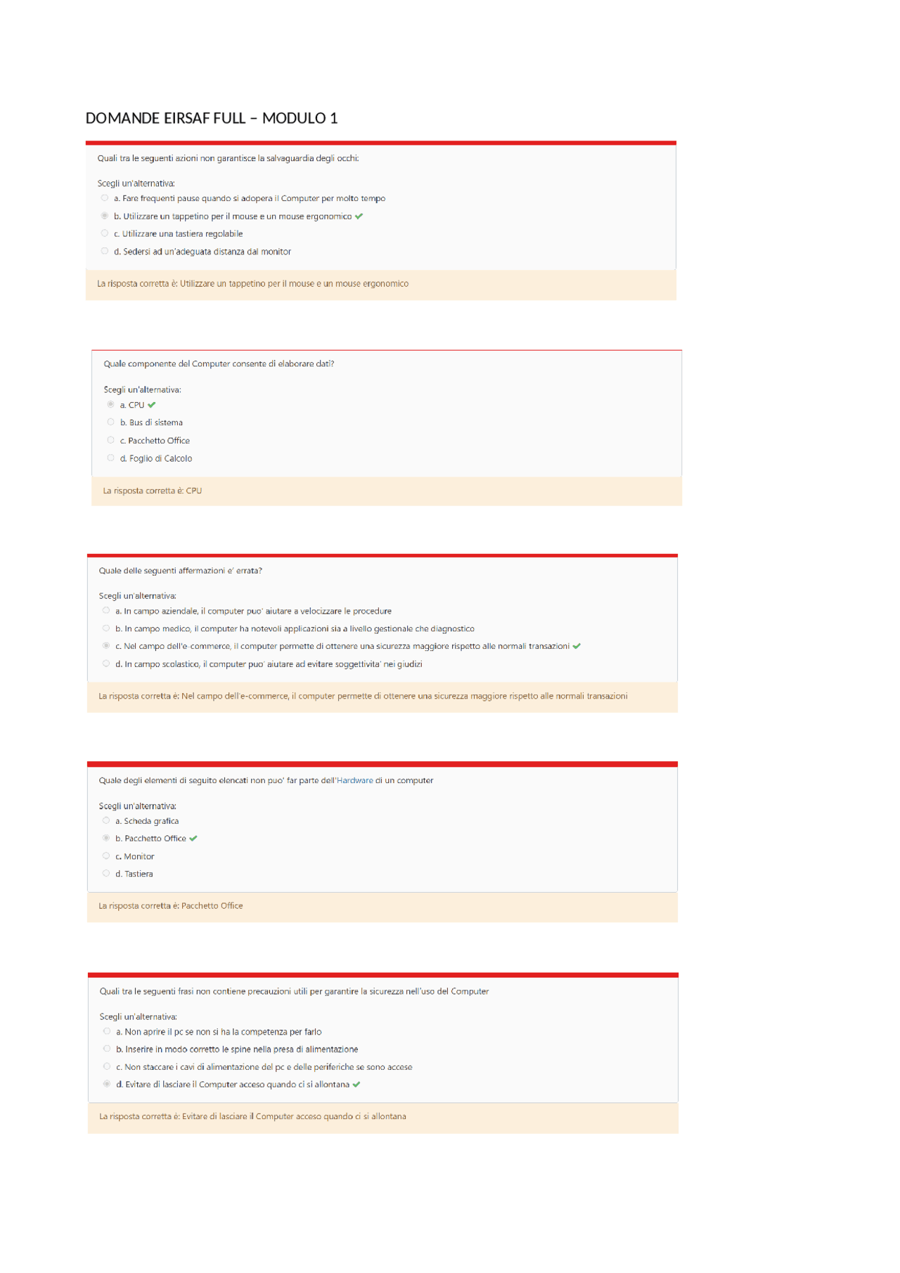 Eirsaf full- MODULO 1A | Esercizi di Informatica | Docsity
