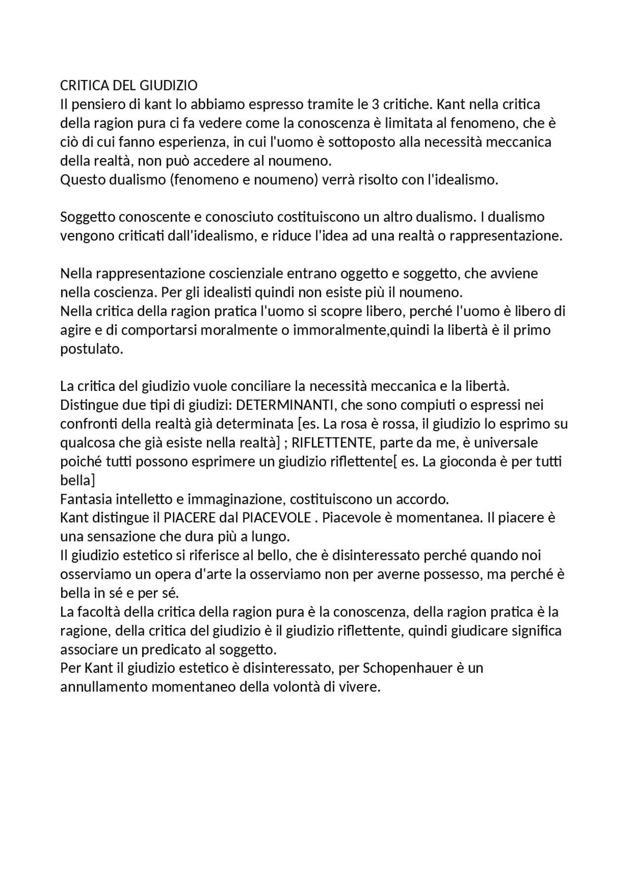 Critica Del Giudizio Kant Docsity