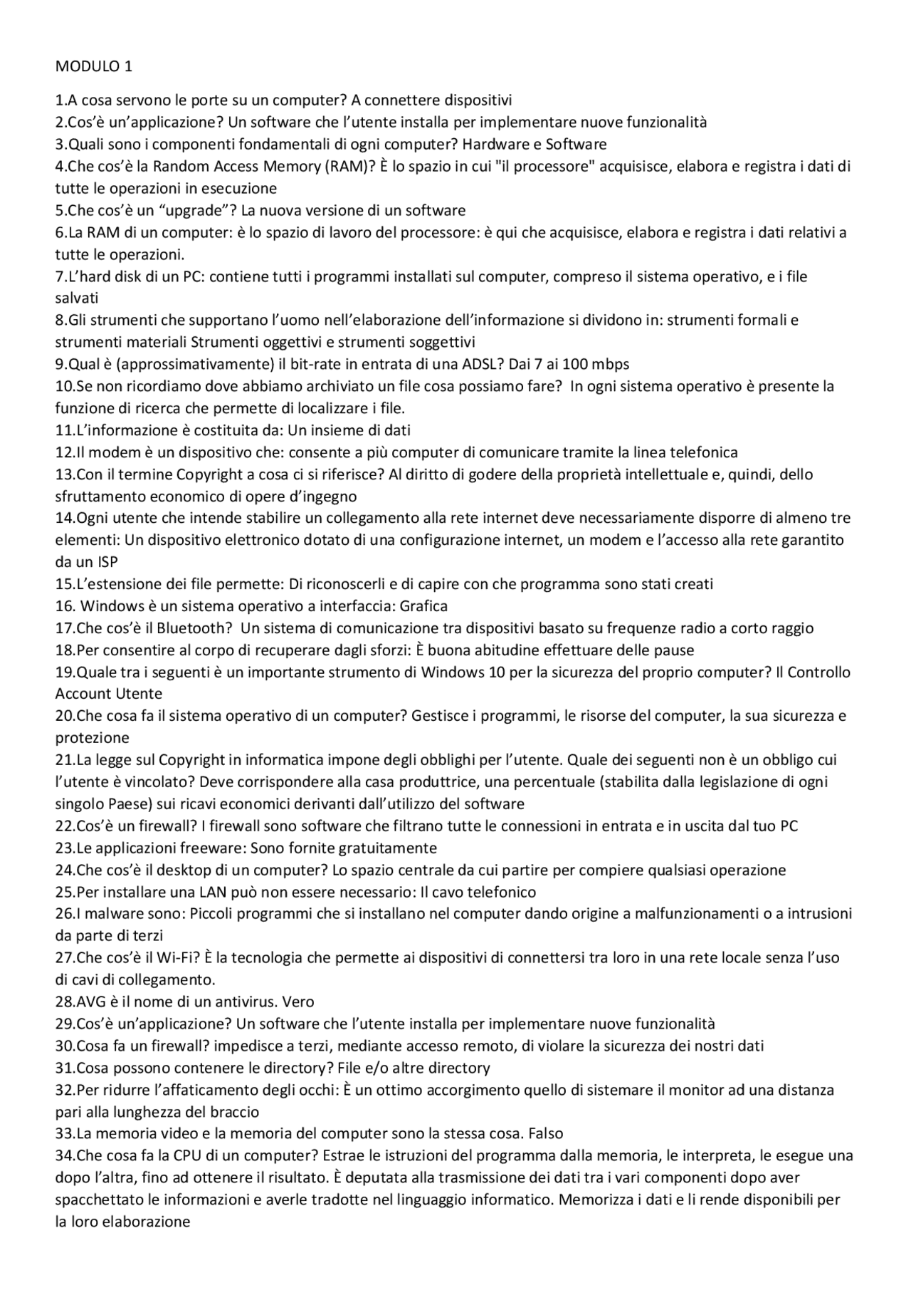 Modulo 1 Eipass Dei 7 Moduli Docsity
