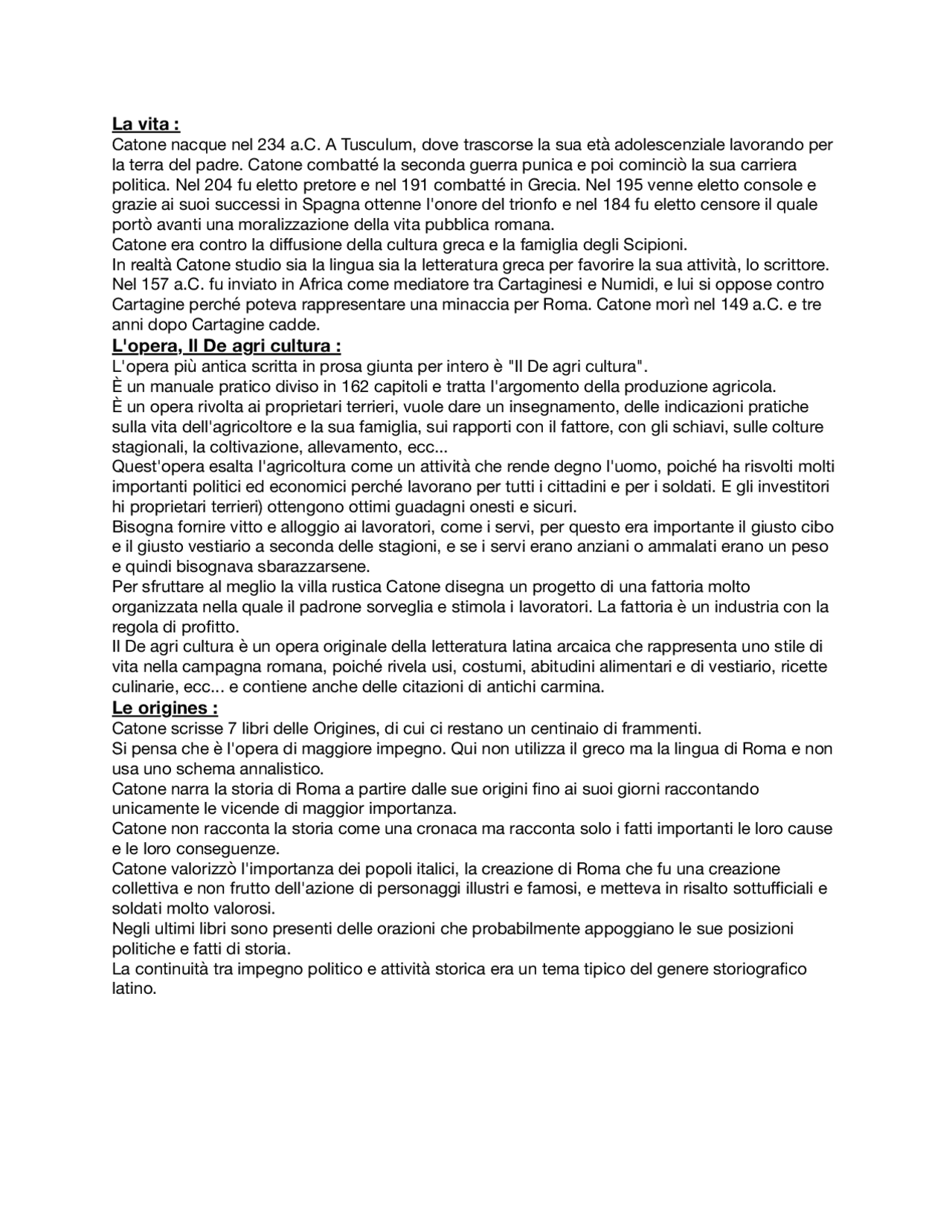 Catone Appunti Semplici Docsity