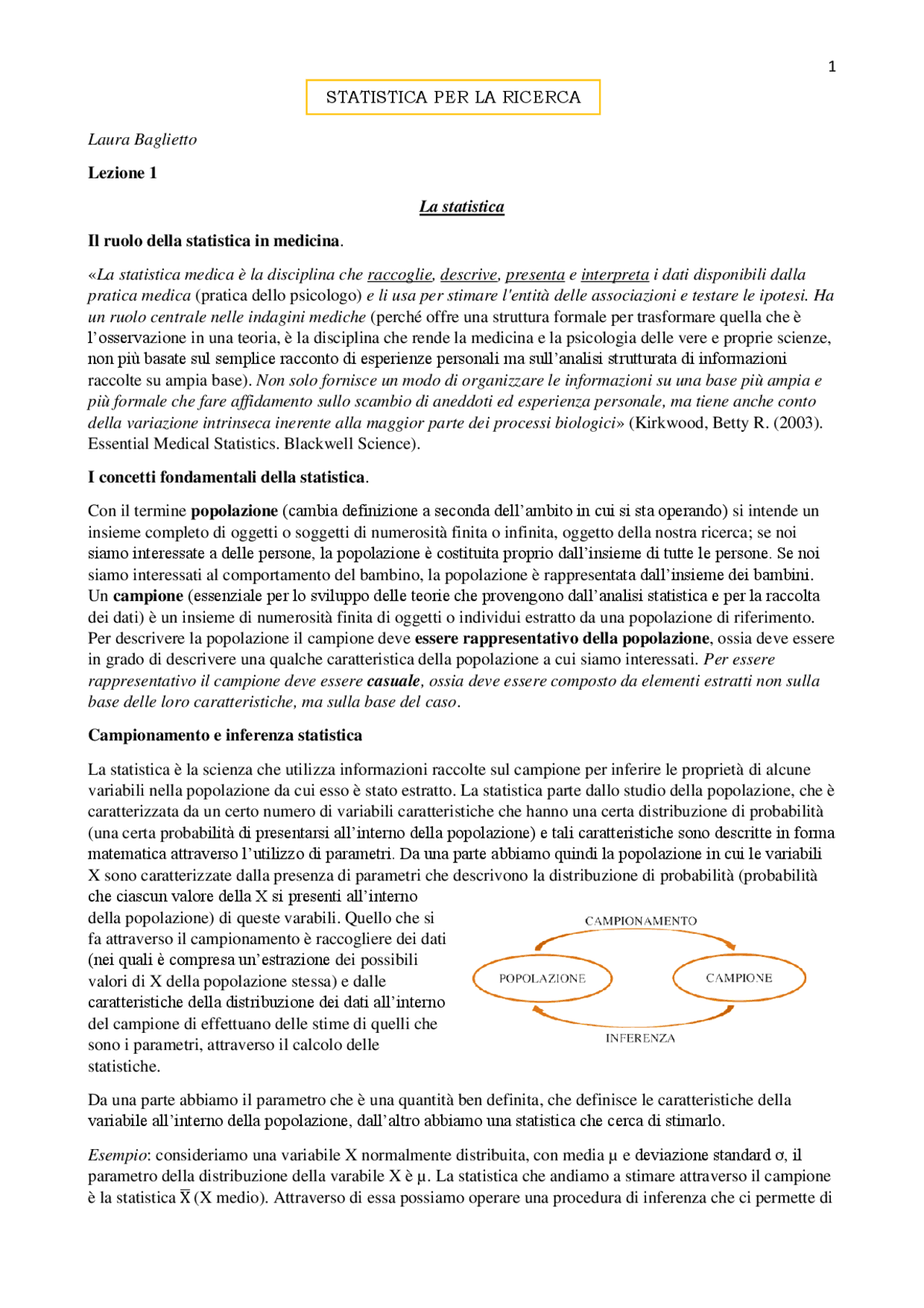 Statistica Per La Ricerca Prof Baglietto Docsity