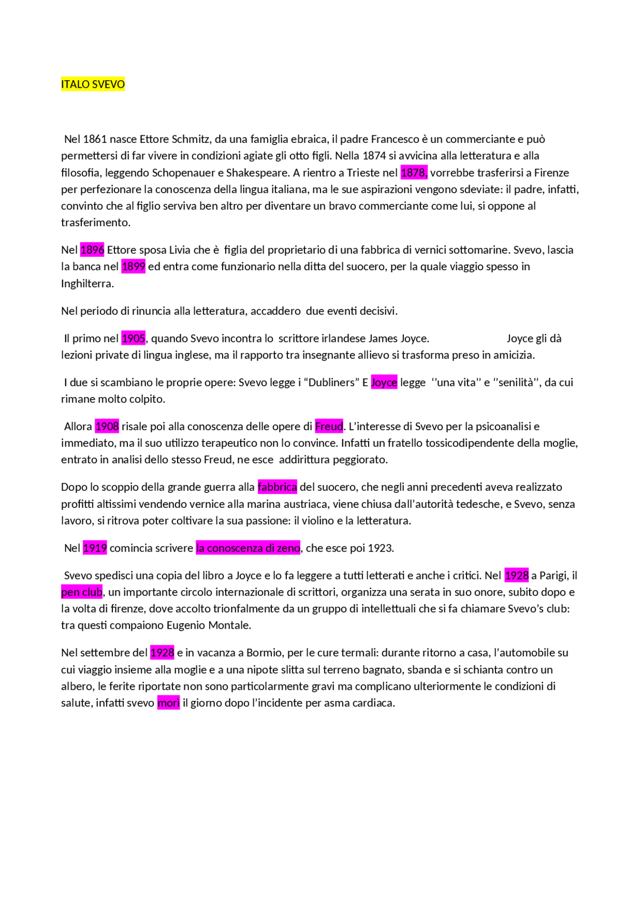 Italo svevo e pirandello. - Docsity