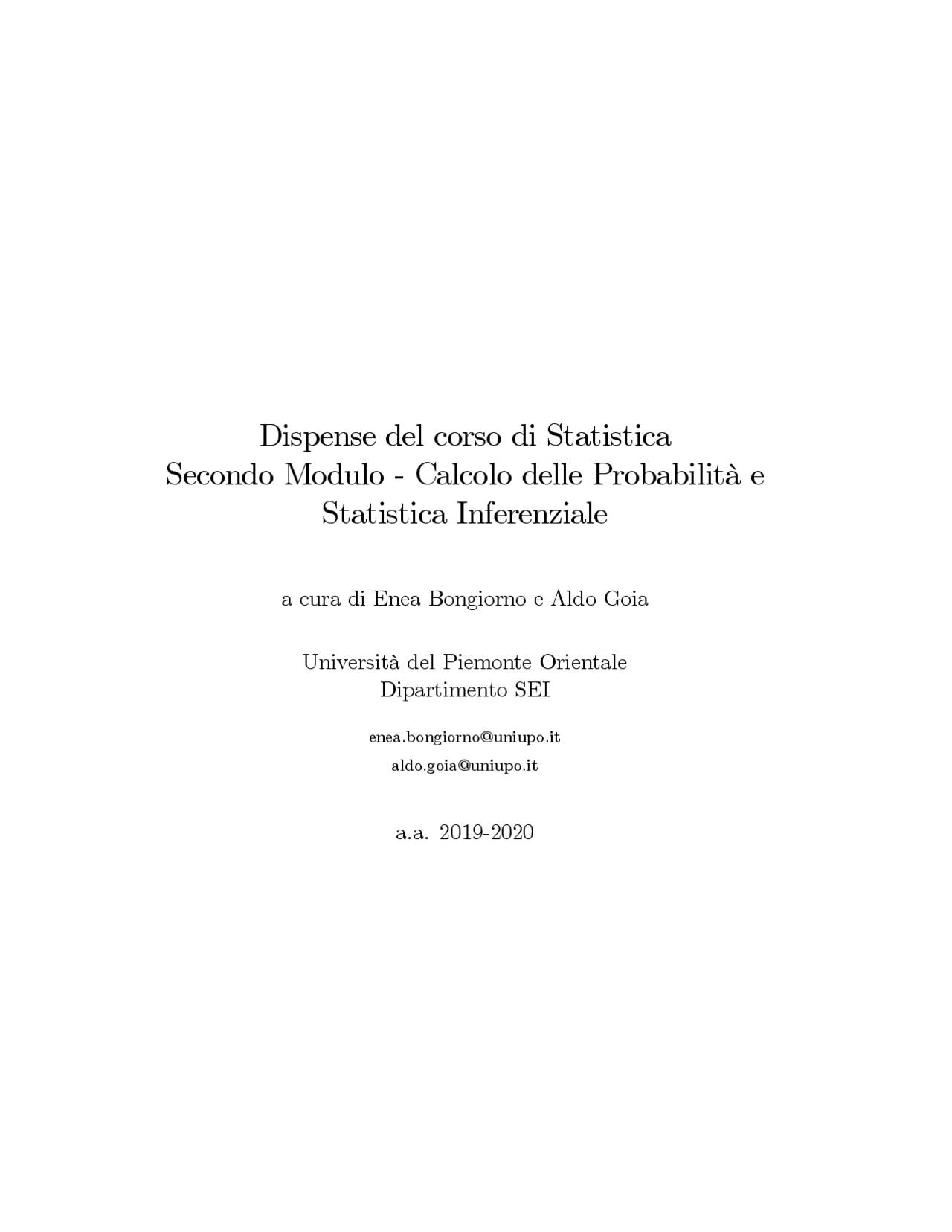 Dispense Statistica Primo Anno Docsity