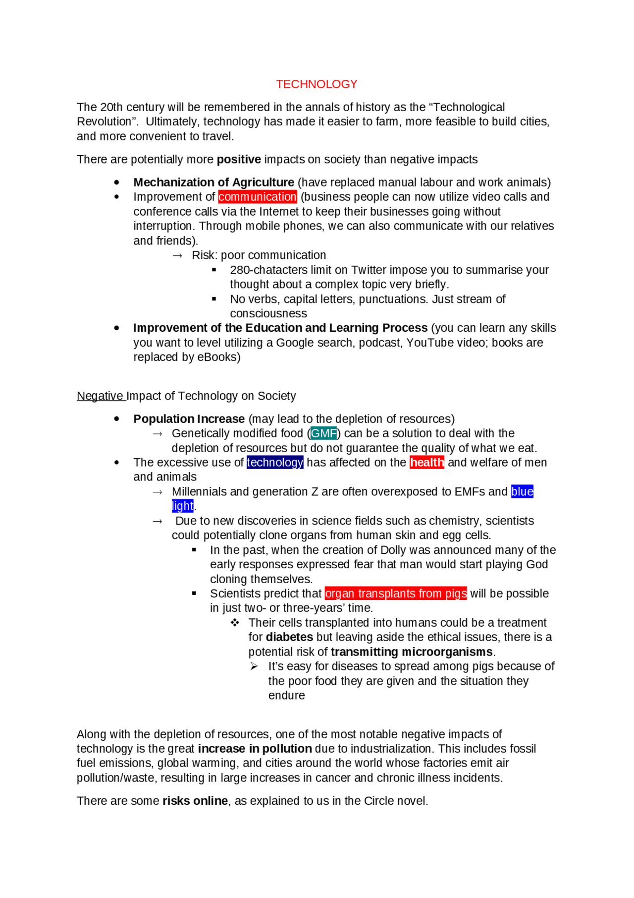 Positive and negative impacts of technology on society - Docsity