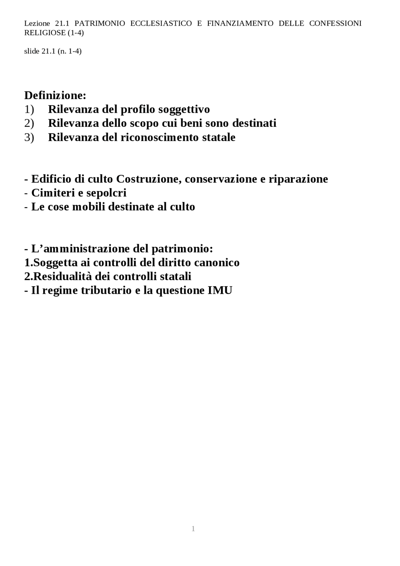 Diritto Ecclesiastico Docsity