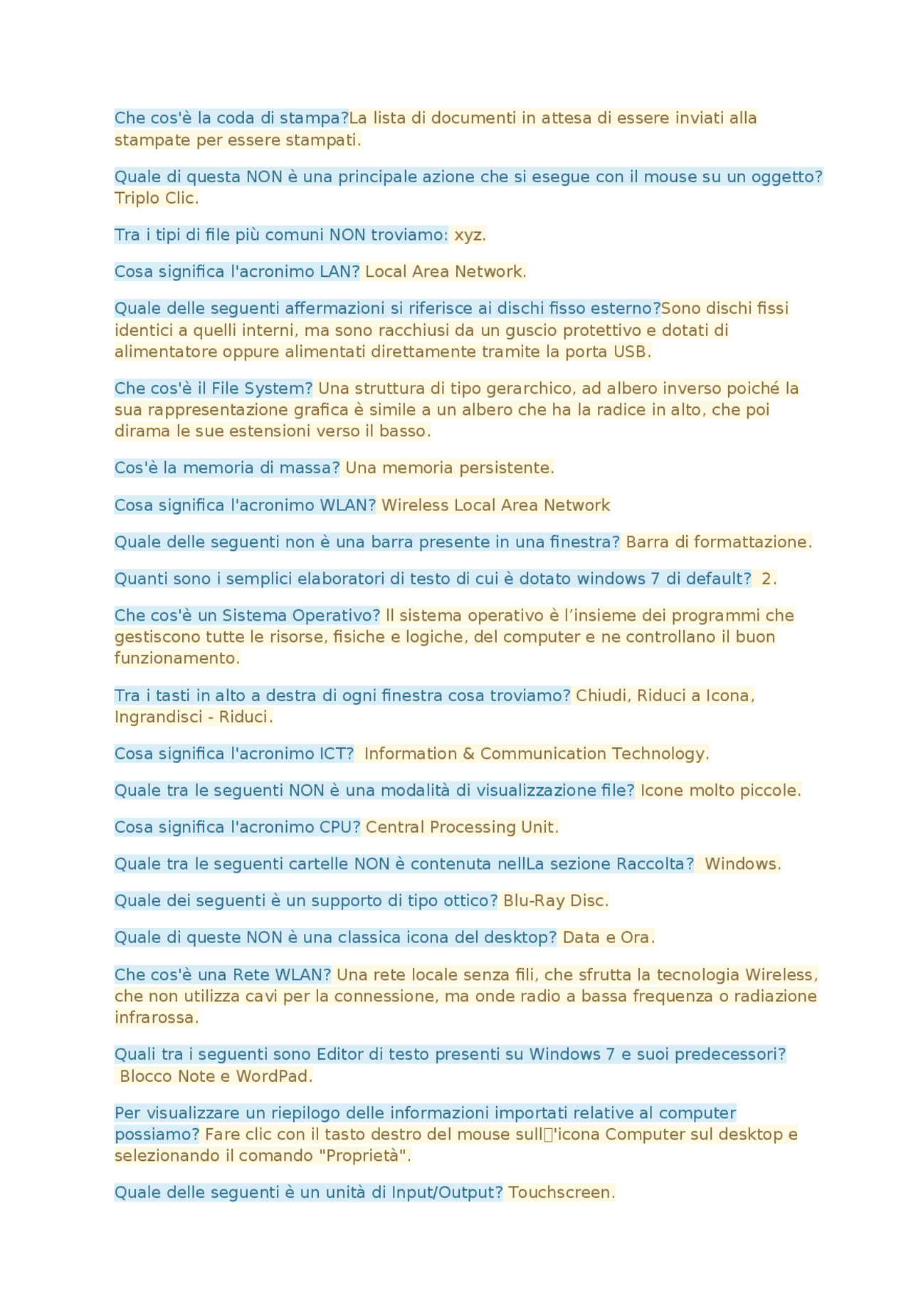Informatica Scienze Motorie Docsity