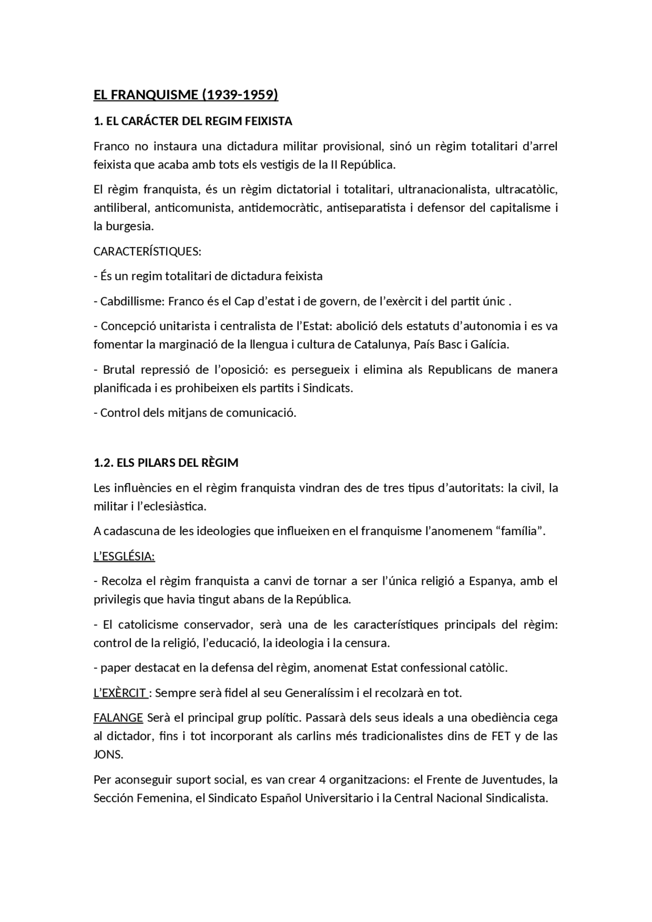 RESUMEN DE LA PRIMERA PARTE DEL FRANQUISMO HASTA 1959 (en catalán ...