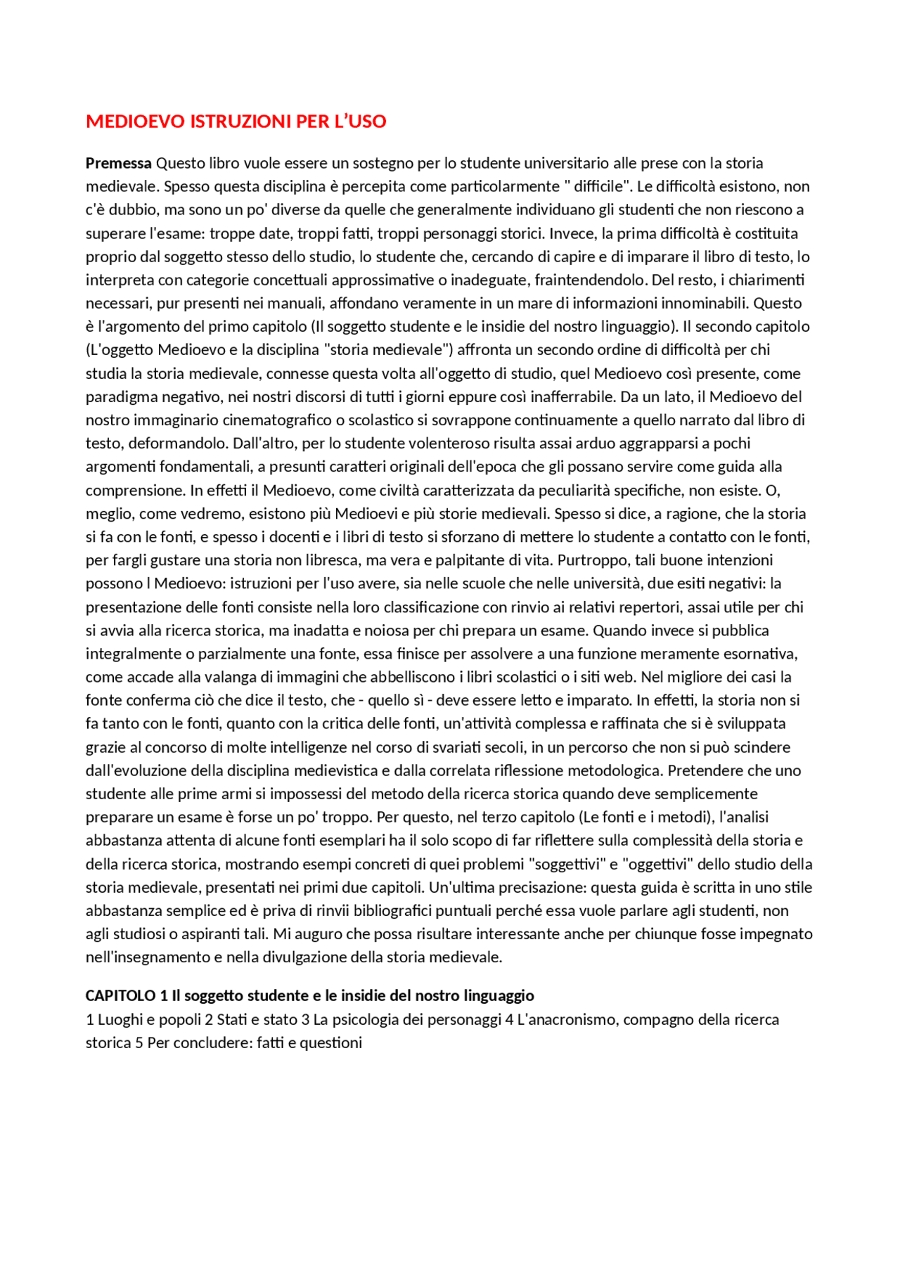 Medioevo Istruzioni Per Luso Docsity