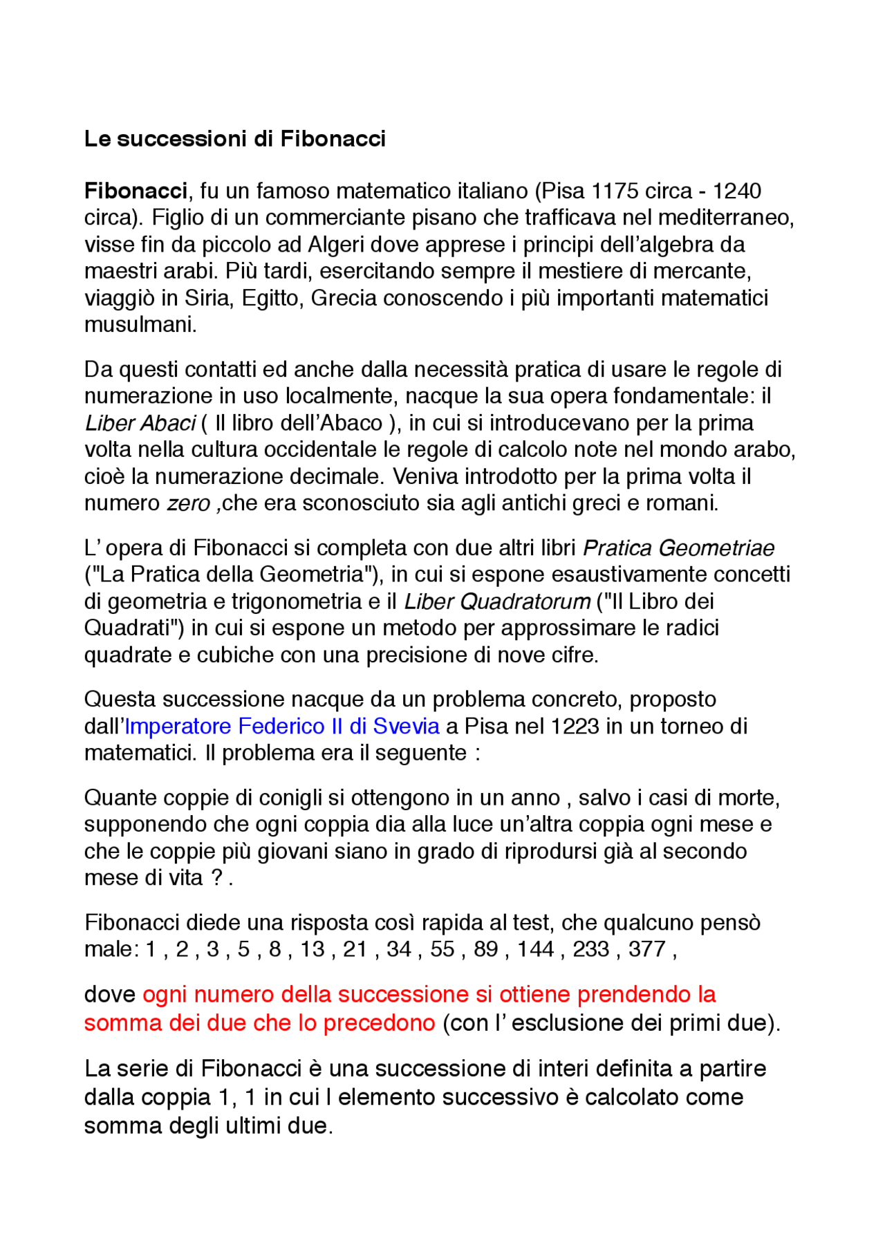 Successione di fibonacci - Docsity