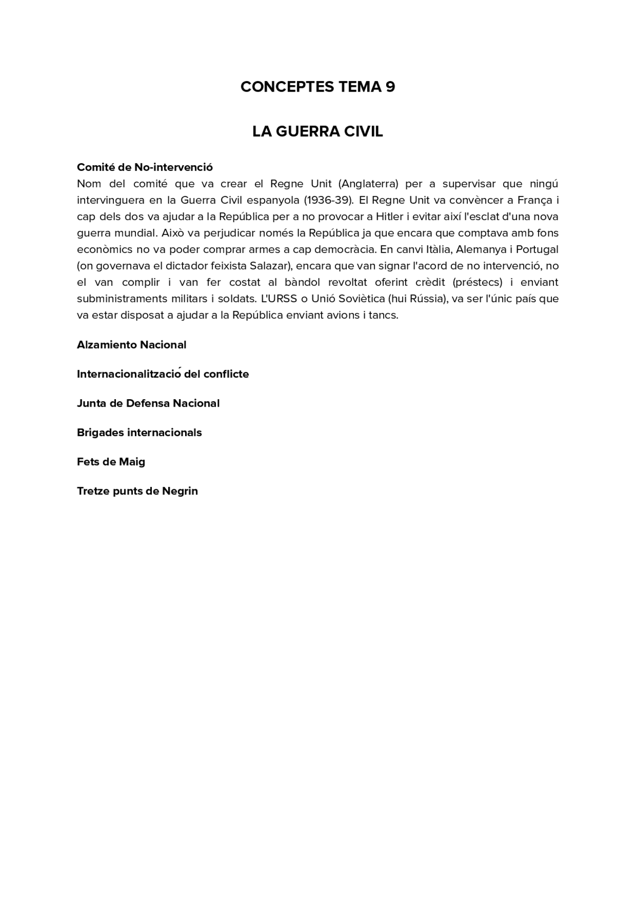 Guerra civil Española. - Docsity