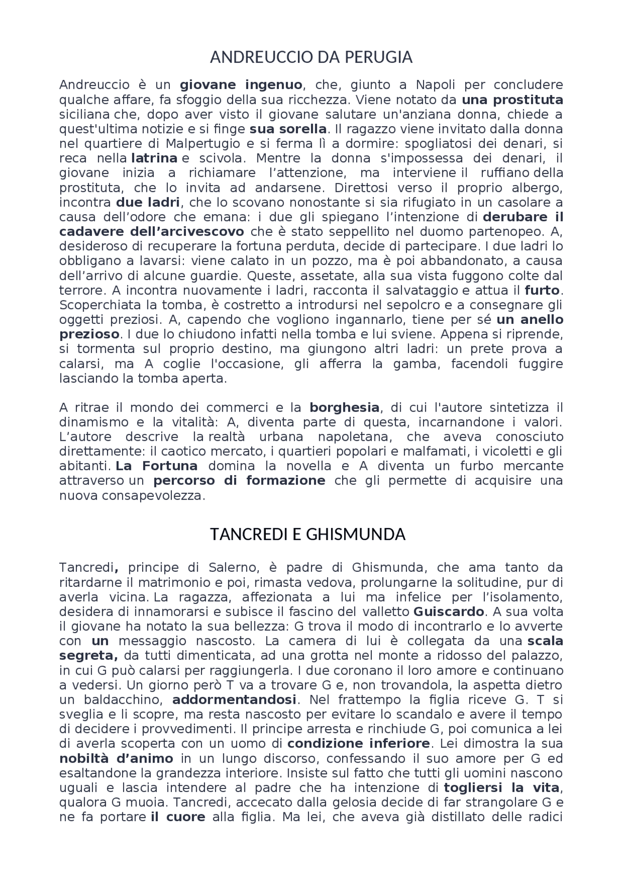 RIASSUNTO 8 NOVELLE DECAMERON E TEMI PRINCIPALI - Docsity