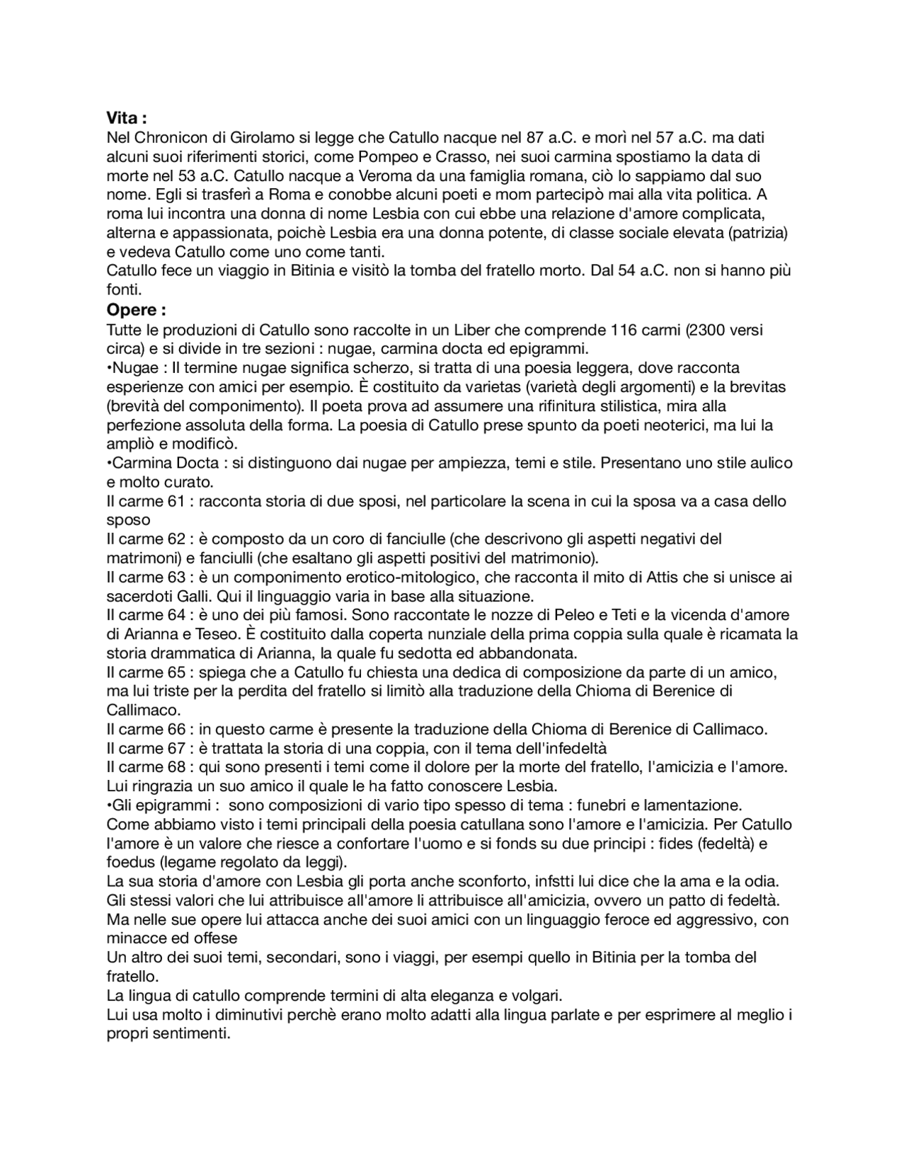 Catullo Appunti Semplici Docsity