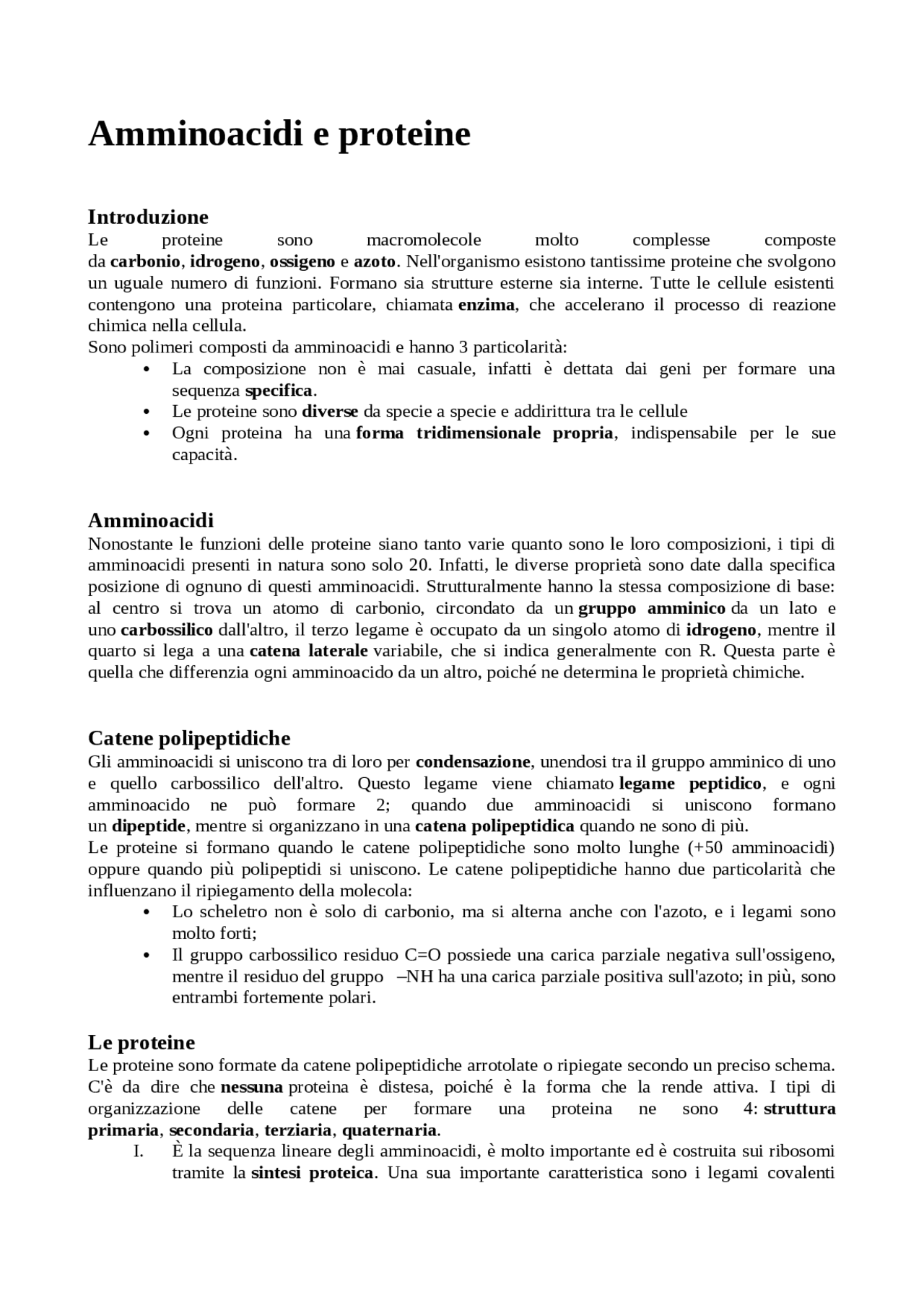 Amminoacidi E Proteine Docsity