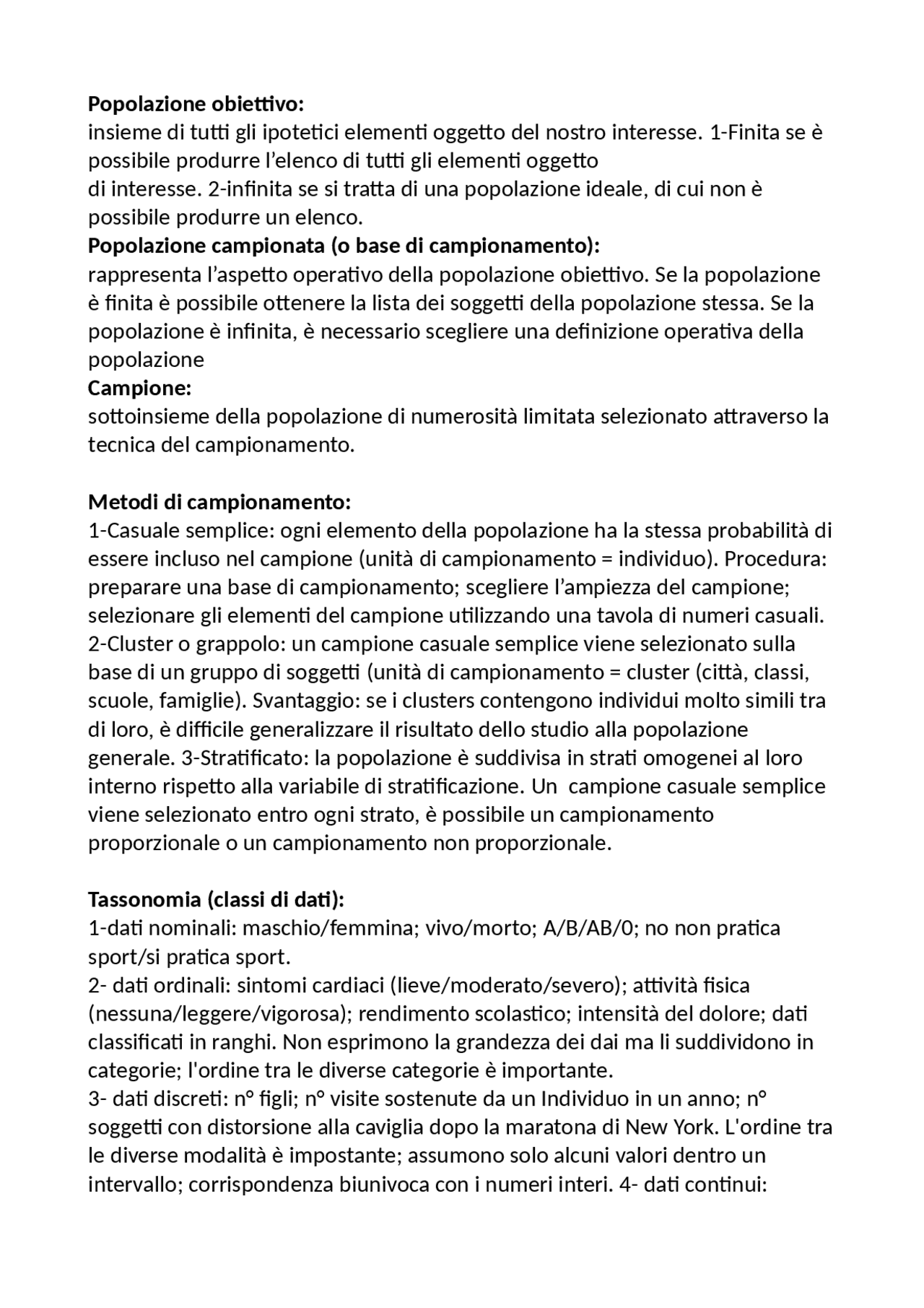 Statistica Triennale Scienze Motorie Docsity