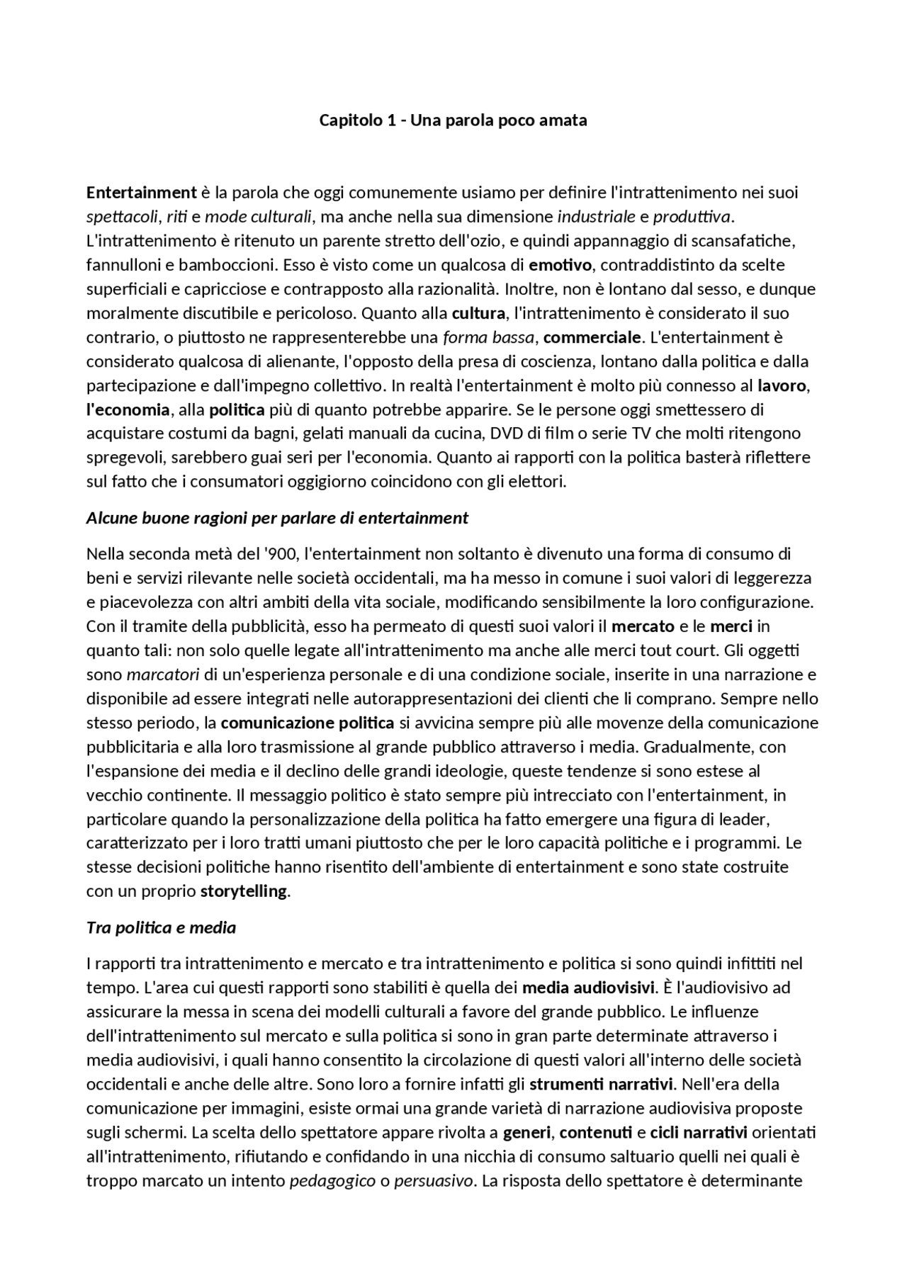 Entertainment Enrico Menduni Appunti Di Storia Dei Media Docsity
